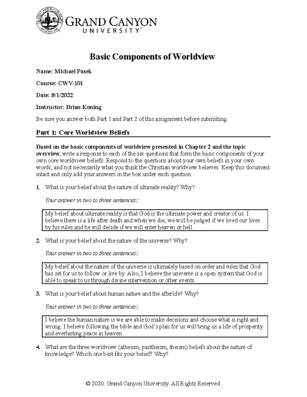 CWV 101 301 RS T1Basic Components Of Worldview - Basic Components of ...