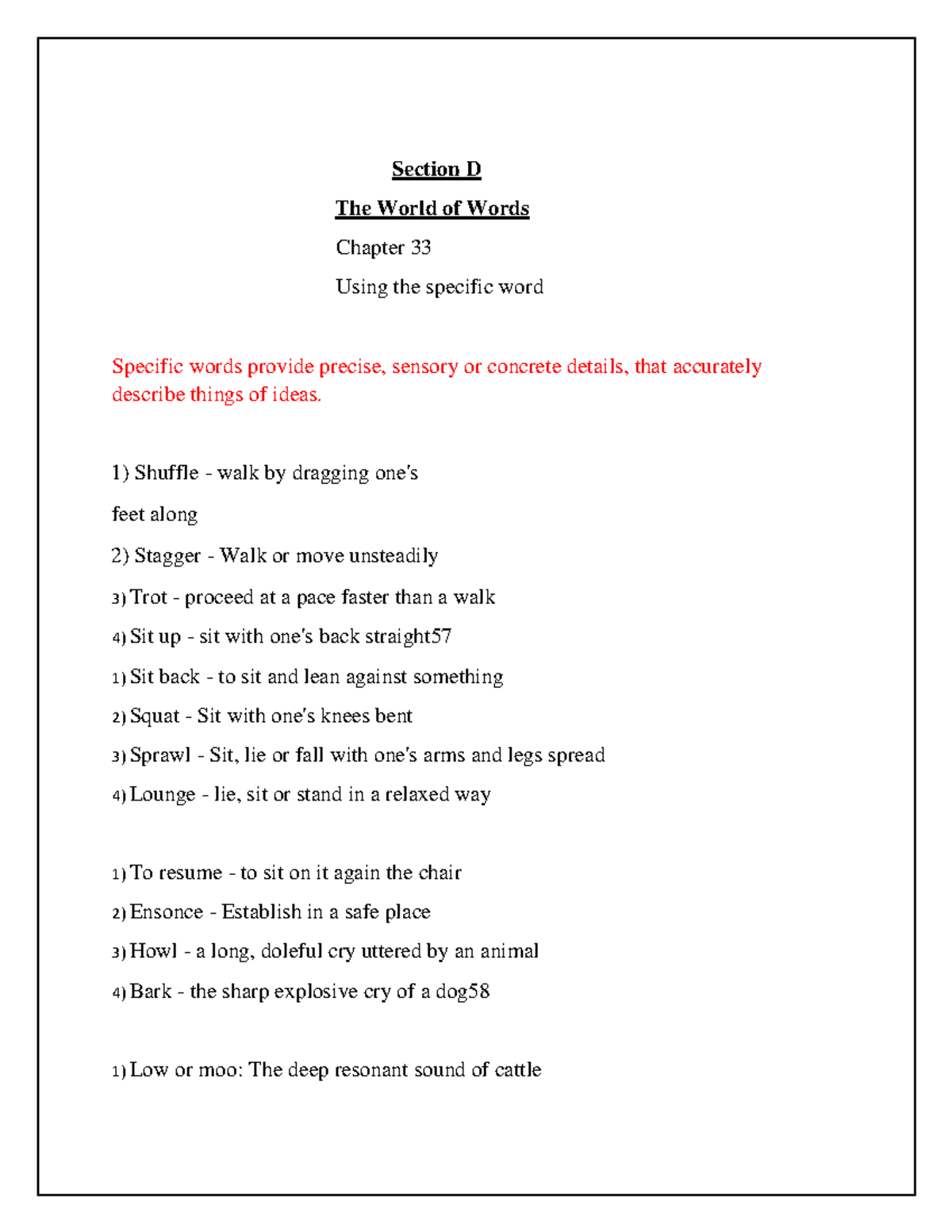 Using the Specific Word - Section D The World of Words Chapter 33 Using ...