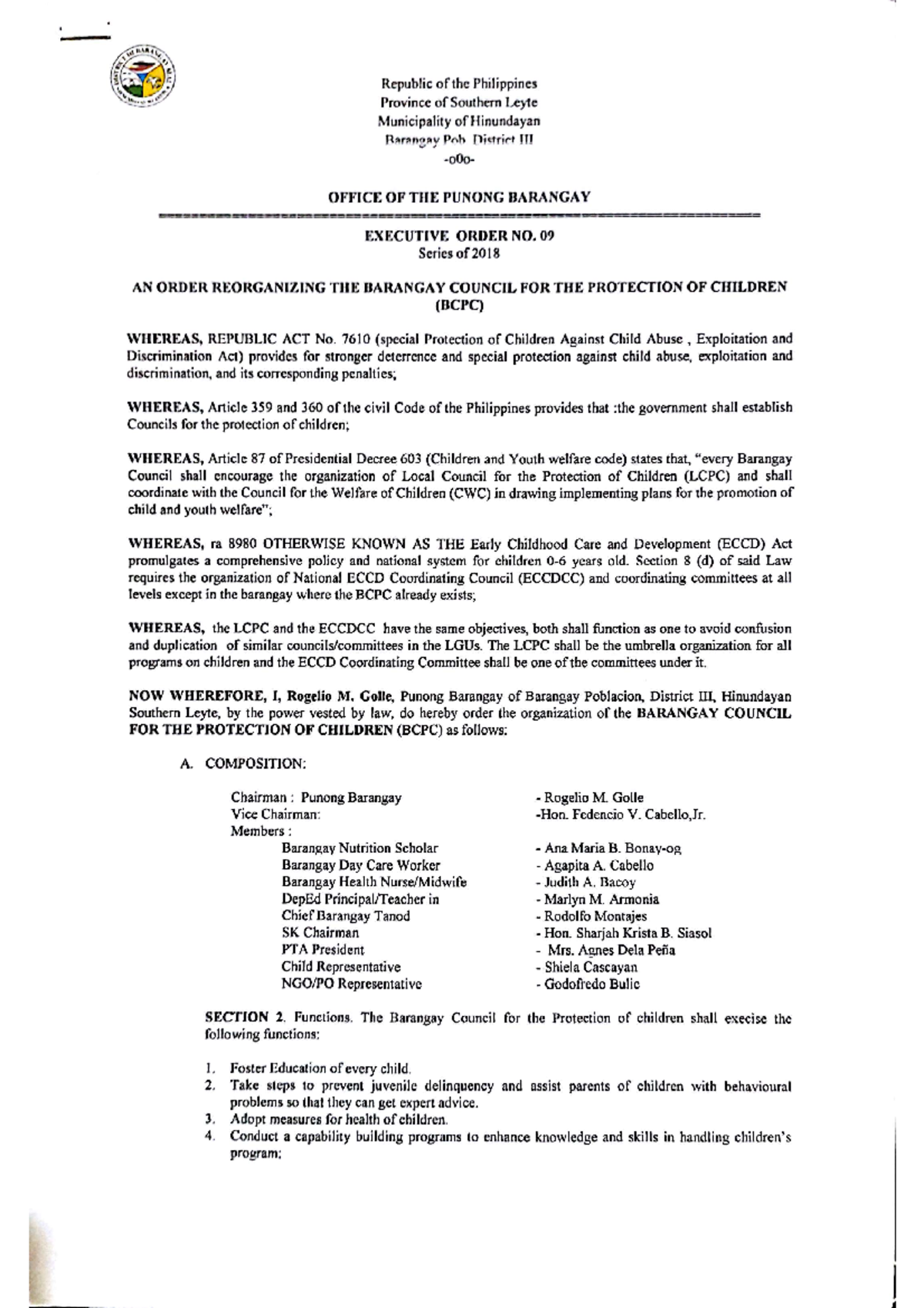 Consolidated EO BCPC Hinundayan old - Commercial law - ņ ï? ĵ Ą Ľ ń ï ď ...