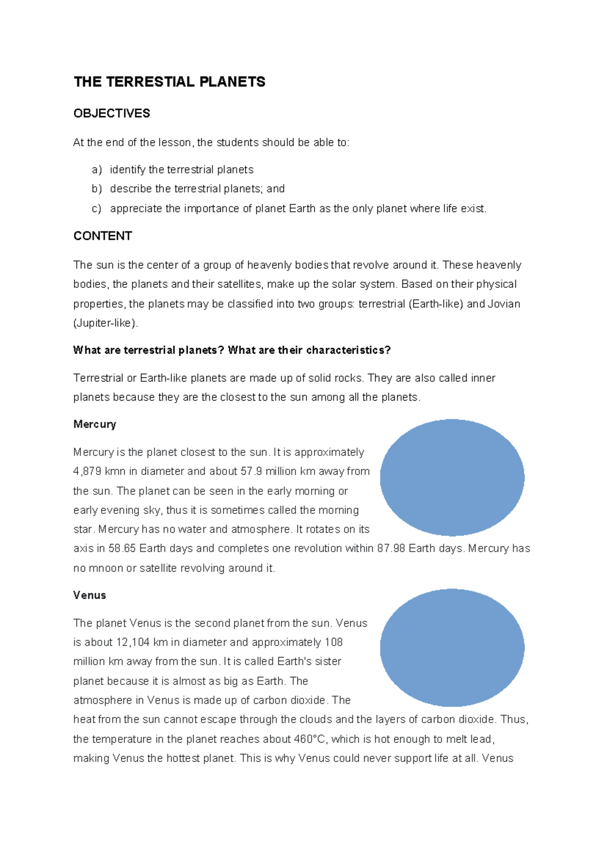 7- THE Terrestial Planet - THE TERRESTIAL PLANETS OBJECTIVES At the end ...