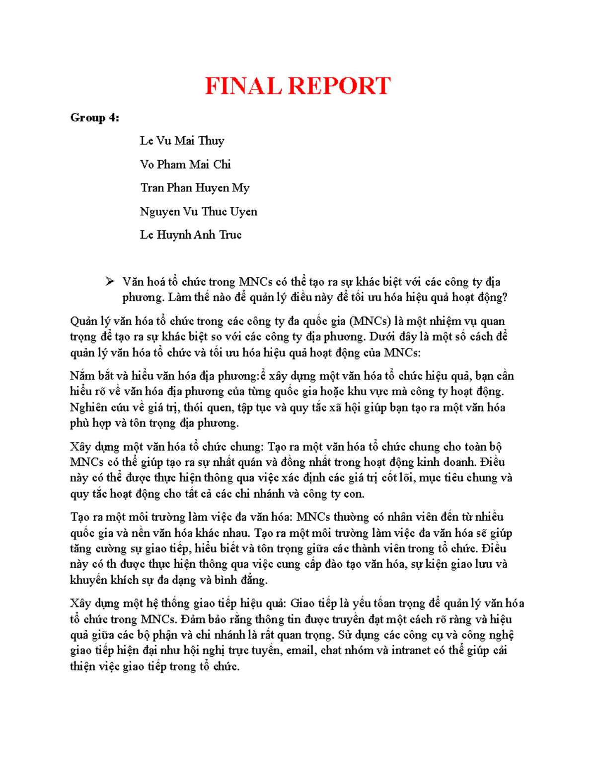 Final Report group 4 - jtio7p - FINAL REPORT Group 4: Le Vu Mai Thuy Vo Pham Mai Chi Tran Phan ...