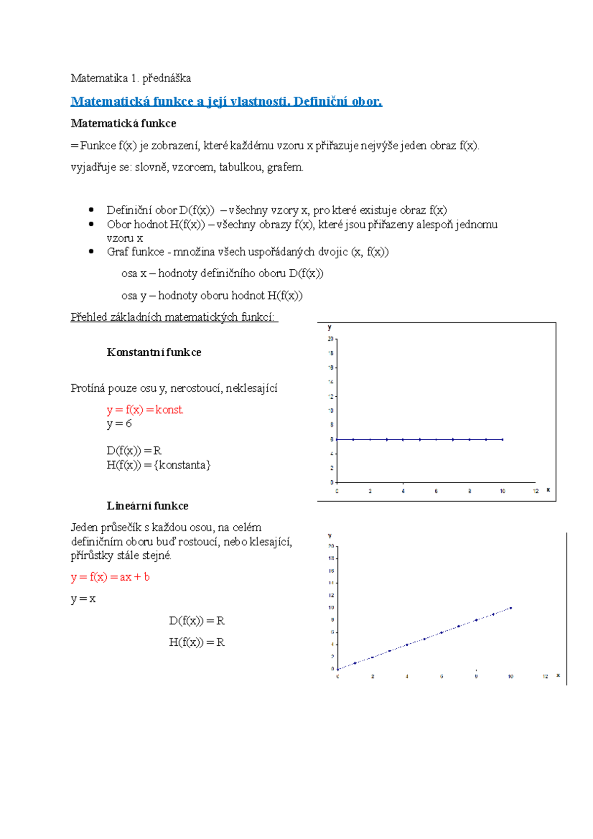 Matematika 1. přednáška - Matematika 1. přednáška Matematická funkce a ...