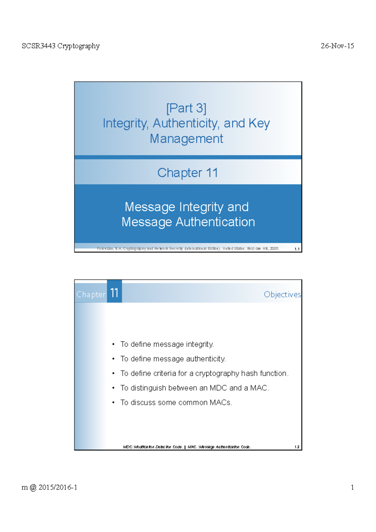 Ch 11 Message Integrity And Authentication Chapter 11 Message
