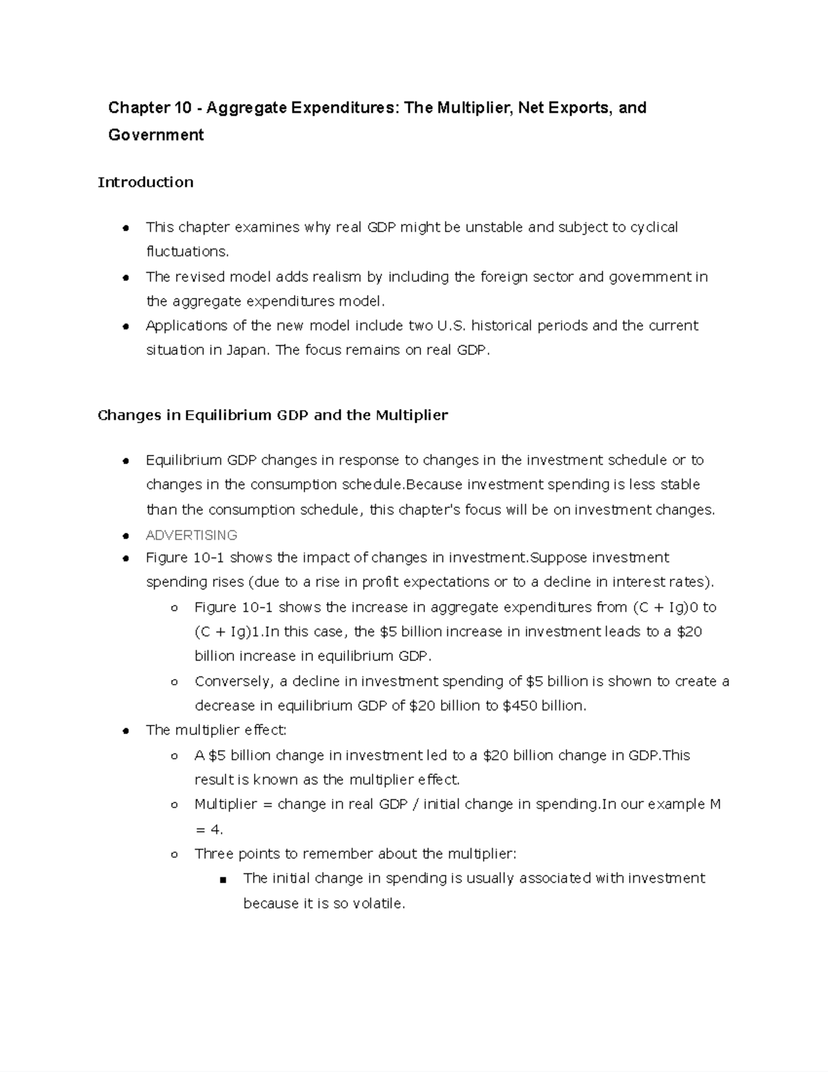Chapter 10 - Aggregate Expenditures- The Multiplier, Net Exports, and ...