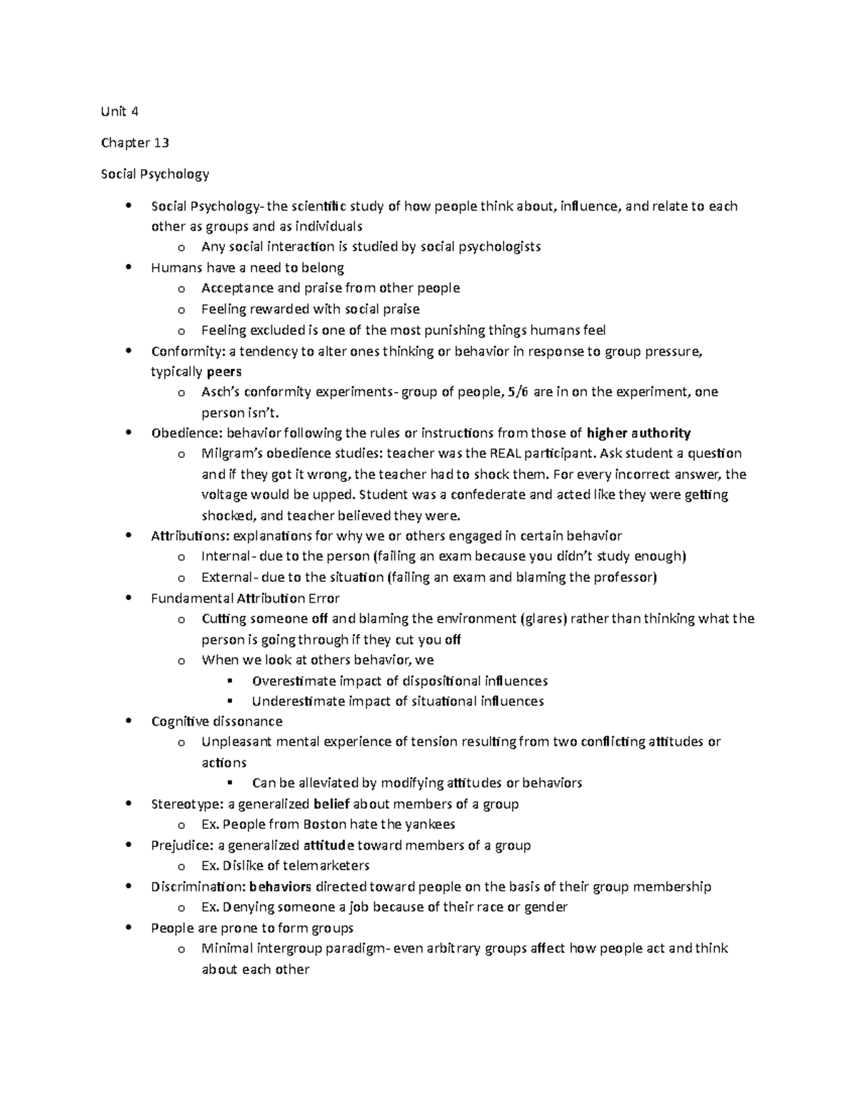 Psych unit 4 - chapter 13-14 - Unit 4 Chapter 13 Social Psychology ...