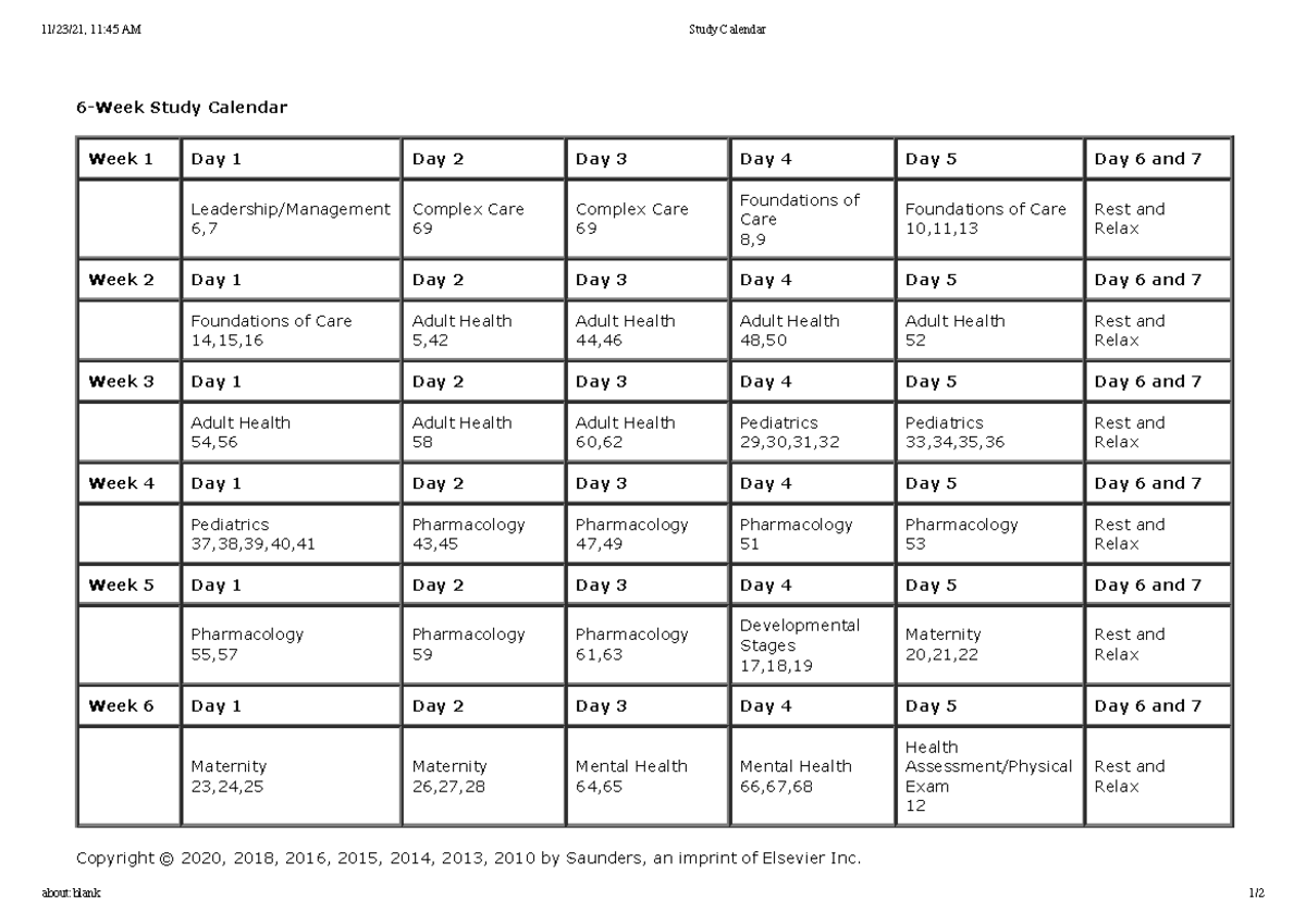 Study Calendar - 11/23/21, 11:45 AM Study Calendar about:blank 1/ 6 ...
