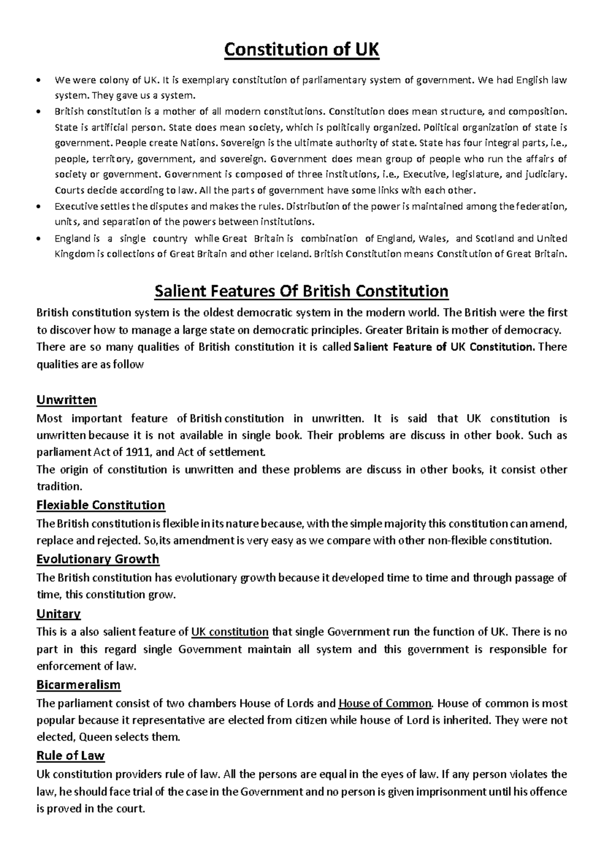 Uk constitution - Uk notes - Constitution of UK We were colony of UK ...