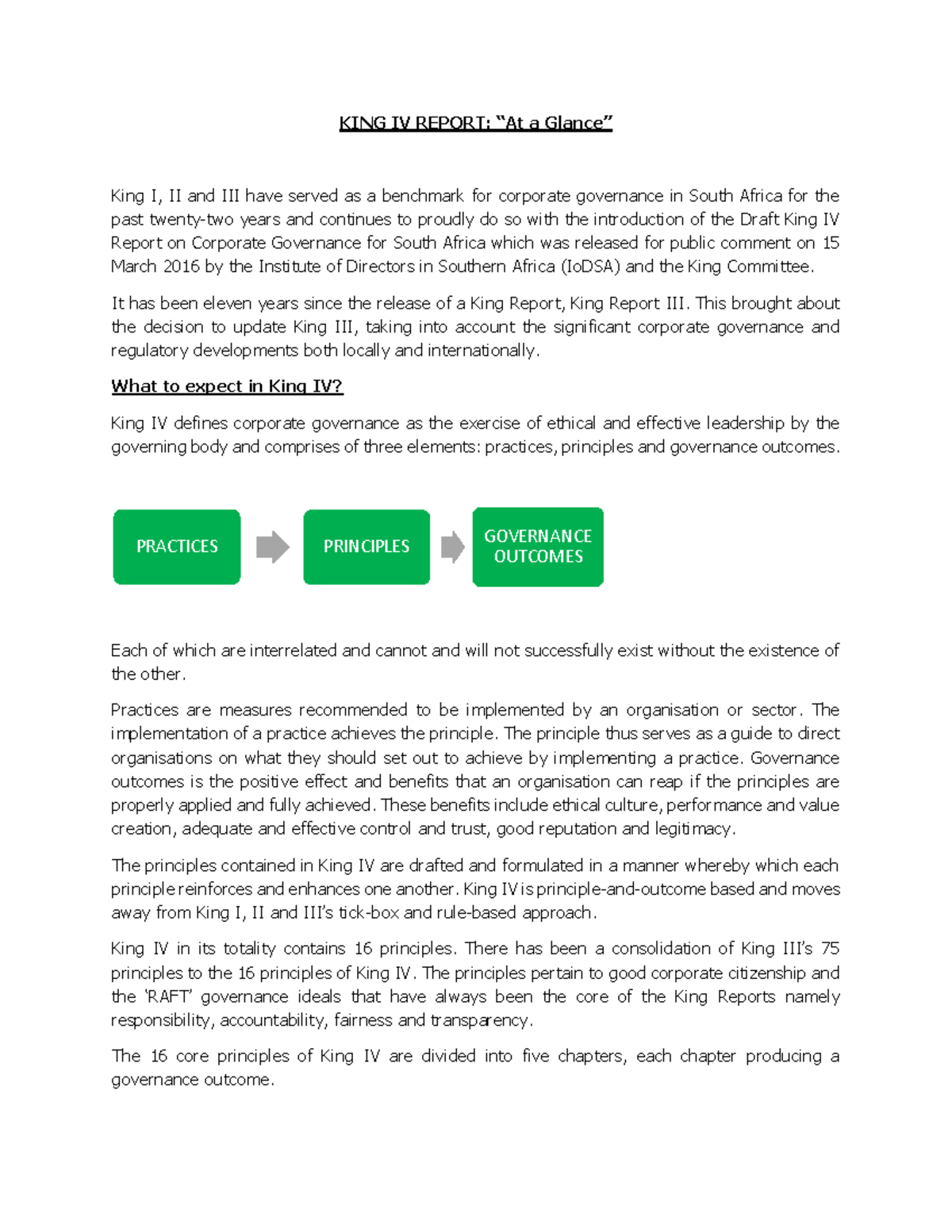 King Code IV At a Glance - Summary Governance and Compliance - KING IV ...