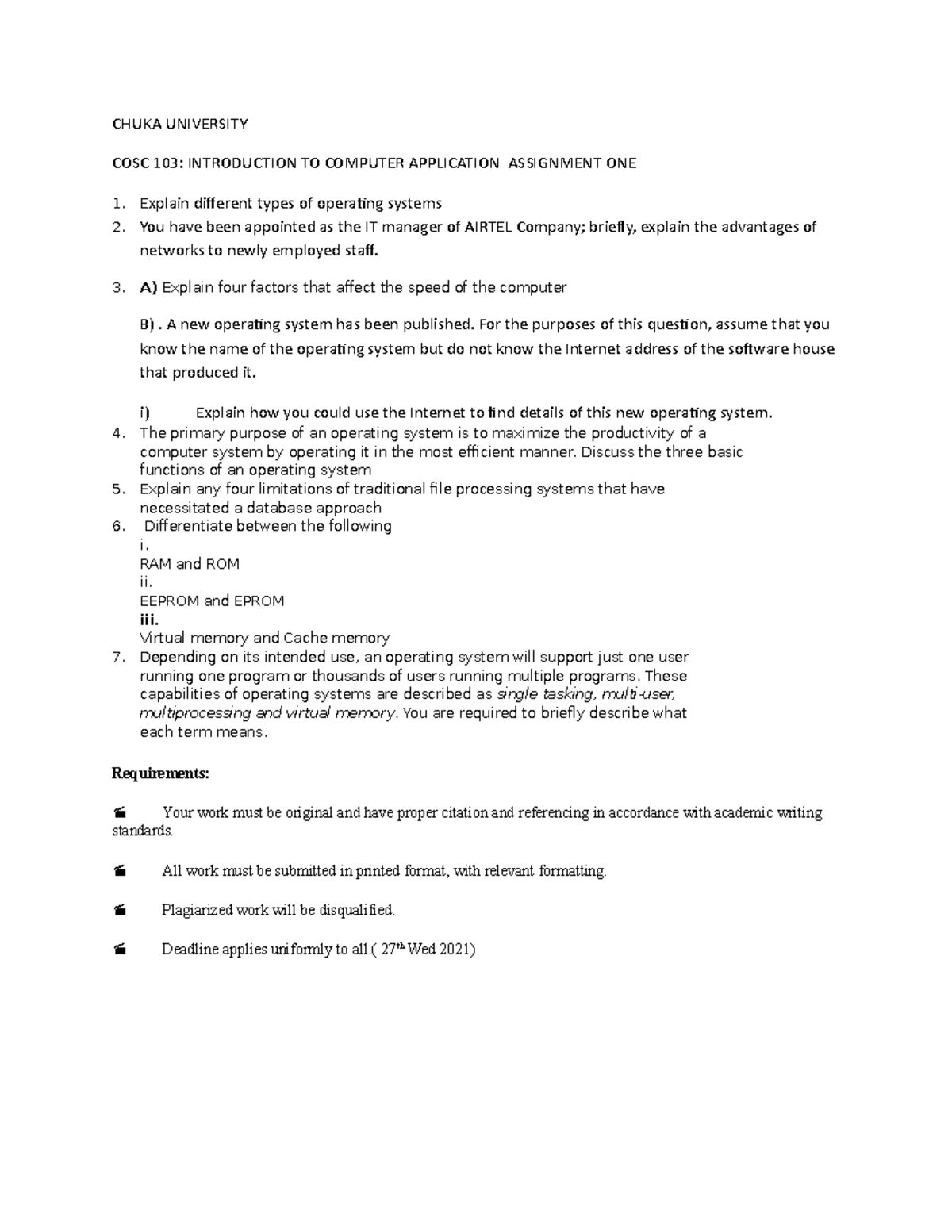 COSC 103 Assignment - Dr. KARURI - CHUKA UNIVERSITY COSC 103: INTRODUCTION TO COMPUTER ...