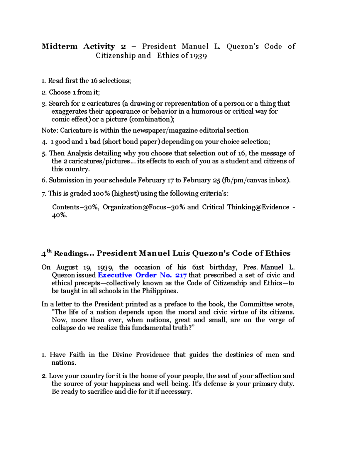 Midterm Activity 2 and 4th Readings - Midterm Activity 2 – President ...