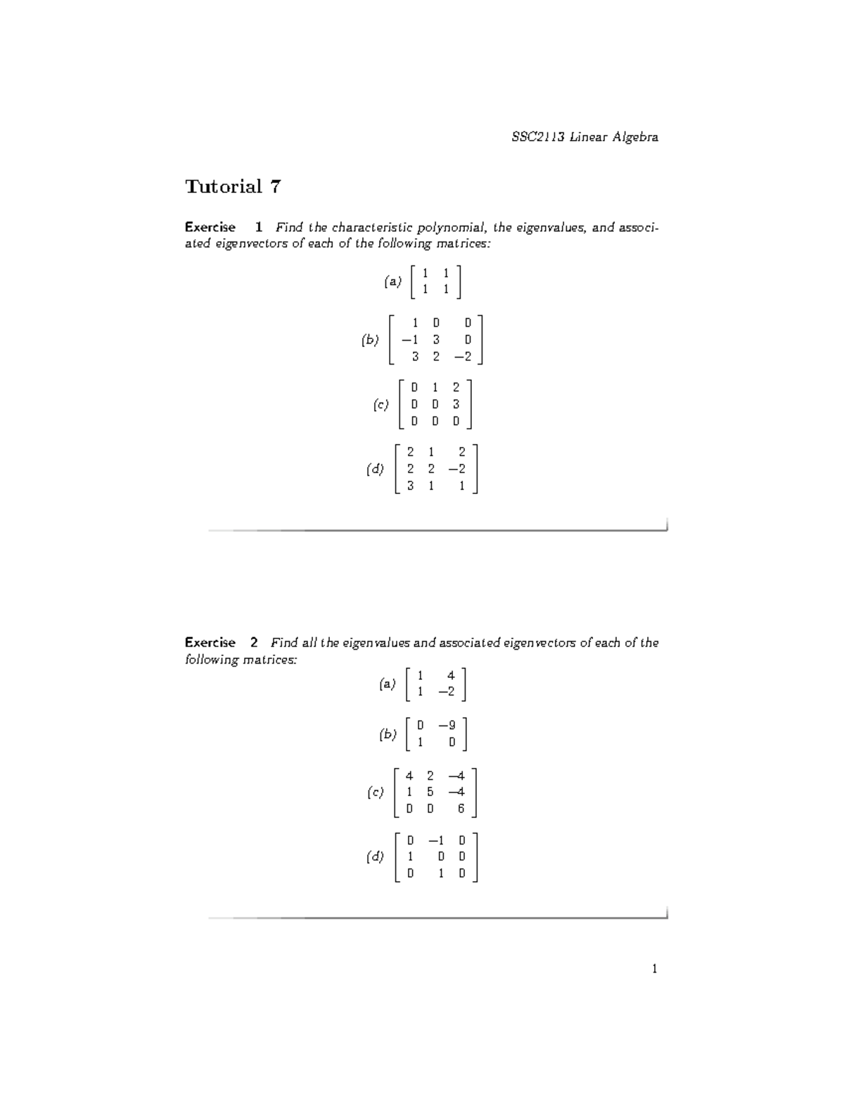 Take Home Exercise 7 - SSC2113 Linear Algebra Tutorial 7 Exercise 1 ...