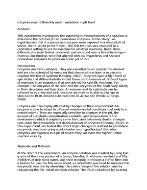 Enzymes Lab Report - Experiment 1: Determining How Enzymes Work as a ...