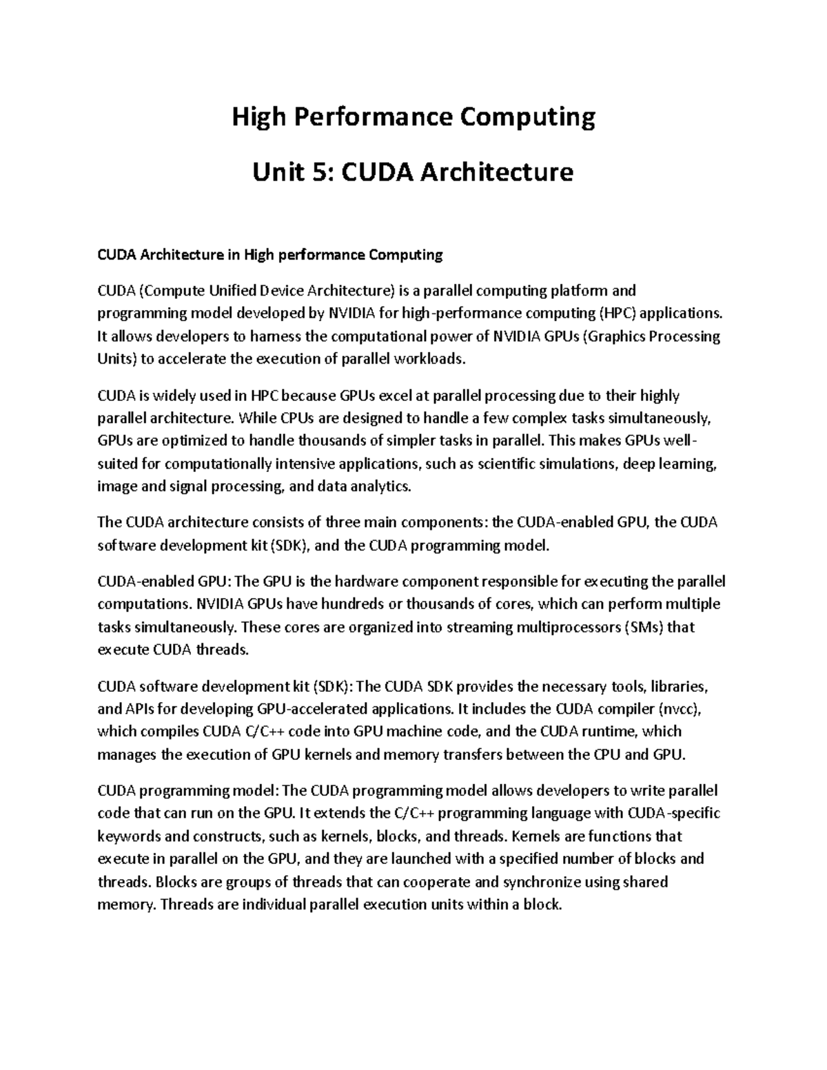 HPC 5th Unit - NOTES - High Performance Computing Unit 5: CUDA ...
