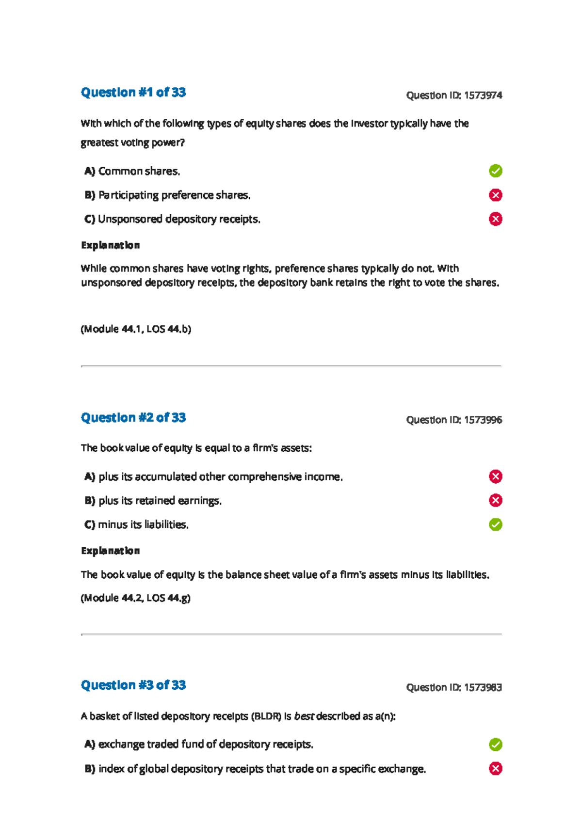 Reading 44 Overview of Equity Securities - Answers - Question #1 of 33 ...