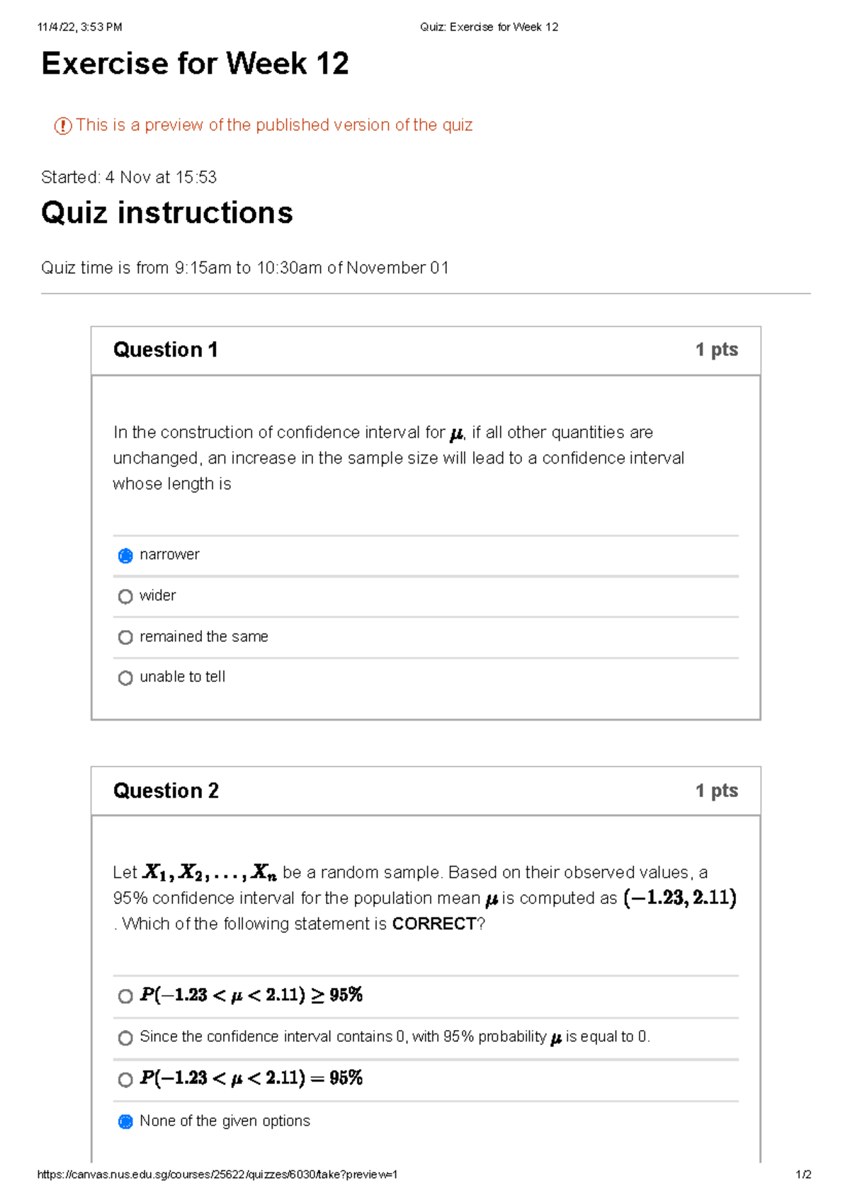 Quiz Exercise for Week 12 - nus.edu/courses/25622/quizzes/6030/take ...