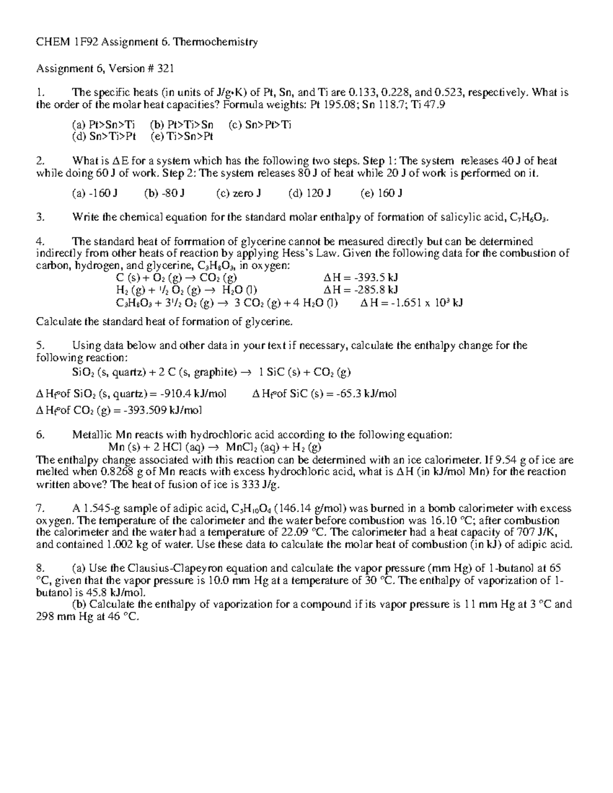 A6 - Practice material - CHEM 1P92 - Brocku - Studocu