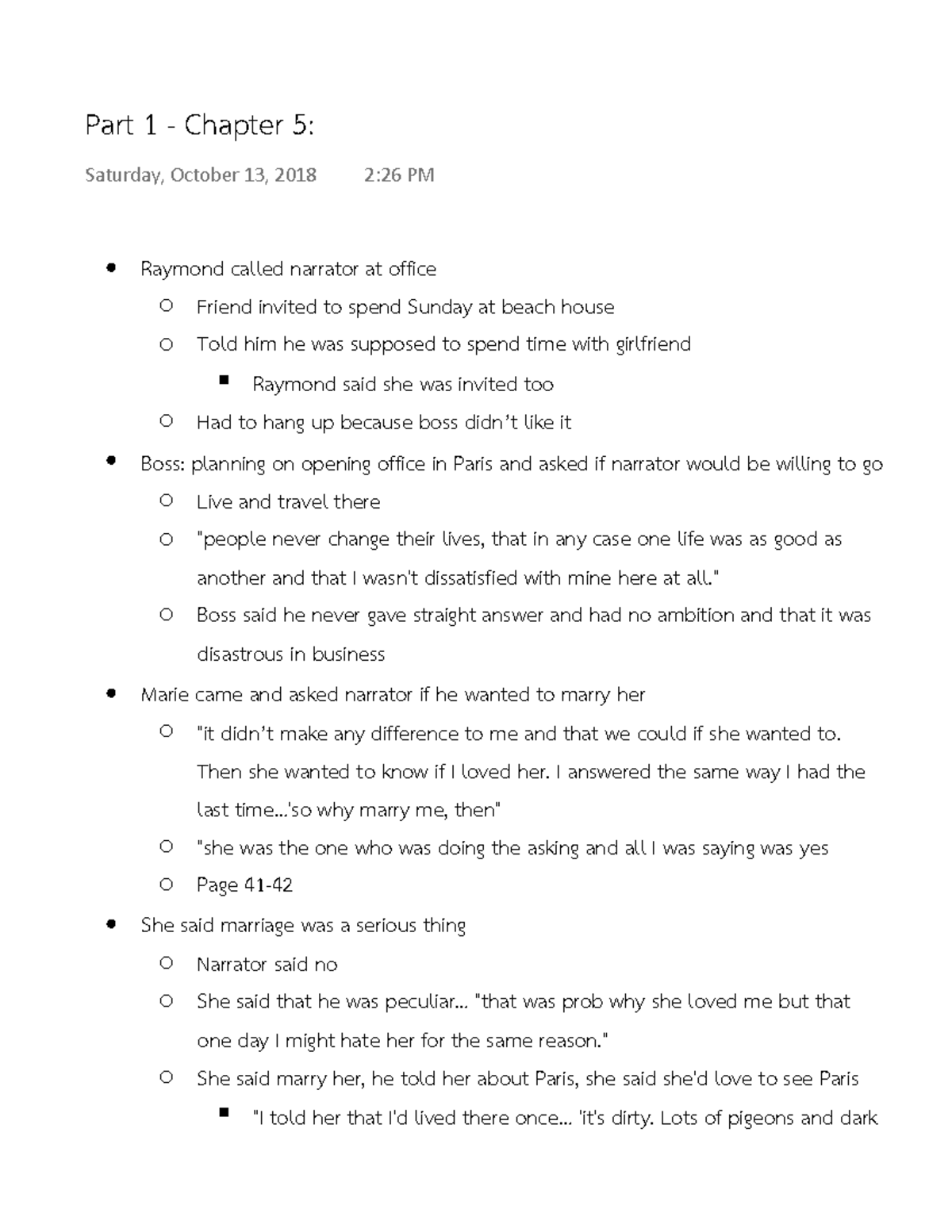 The Stranger Part 1 - Chapter 5 - Part 1 Chapter 5: Saturday, October ...