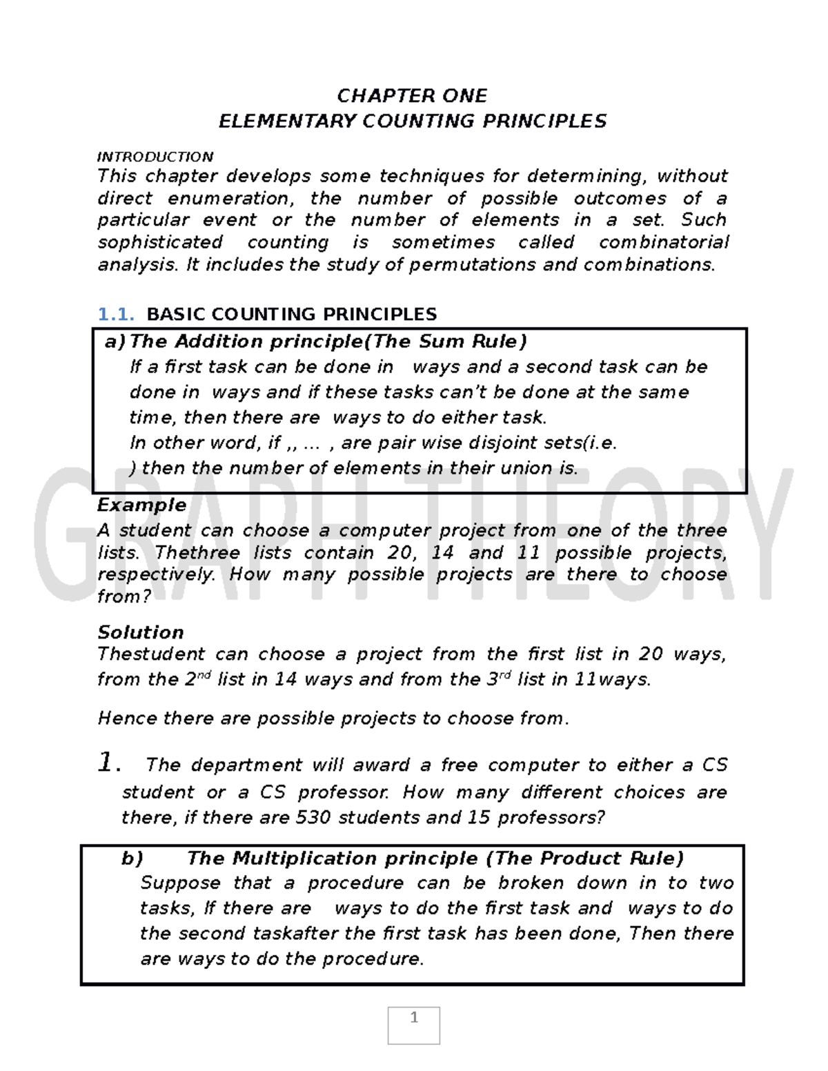 Graph Theory NOTE NEW 1a - CHAPTER ONE ELEMENTARY COUNTING PRINCIPLES ...