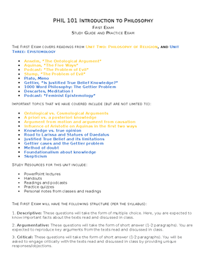 Quiz One Answers - PHIL 101 Introduction to Philosophy Quiz One: Answer ...