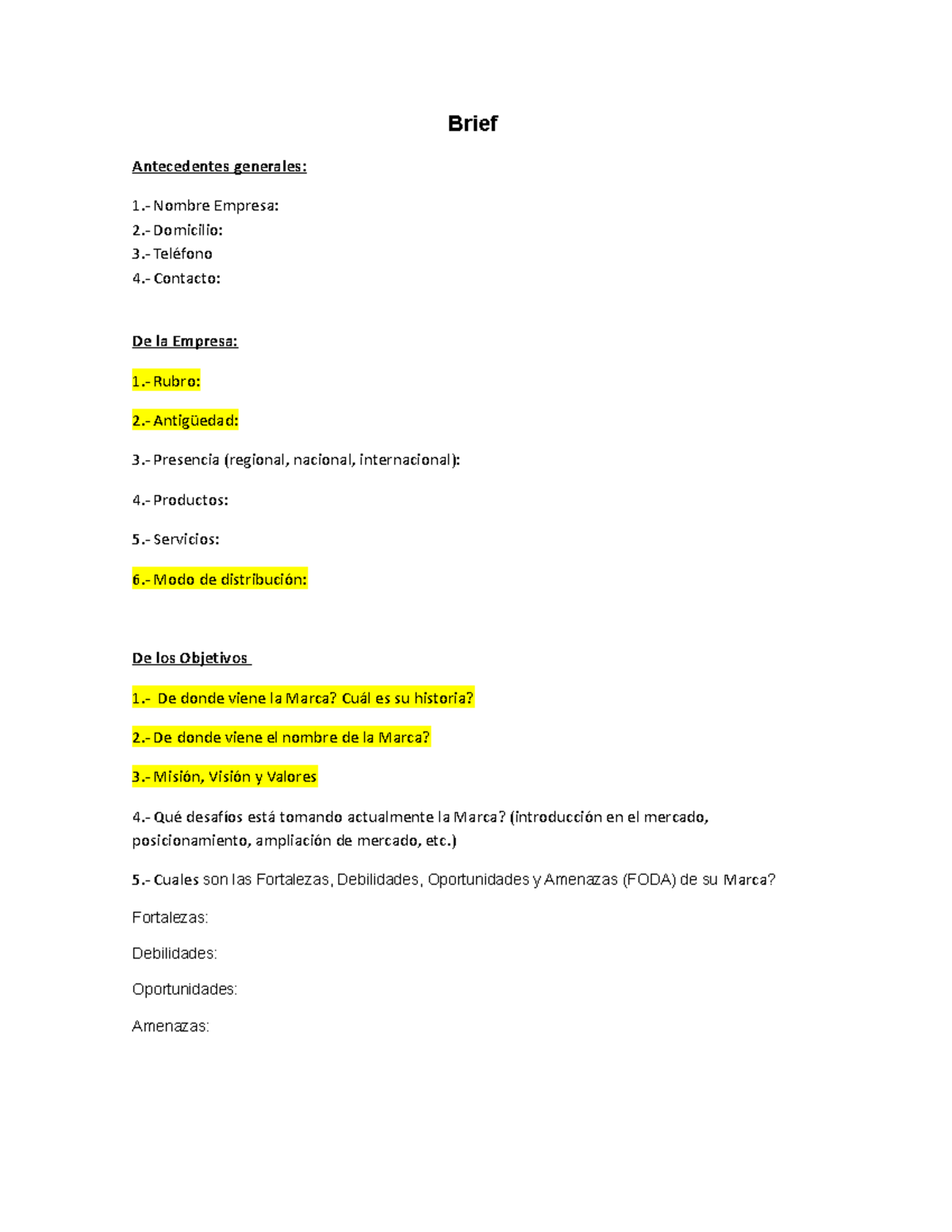 Brief y Brand Character - Brief Antecedentes generales: 1.- Nombre ...