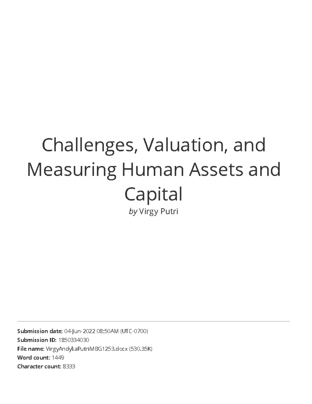 Challenges, Valuation, and Measuring Human Assets and Capital ...