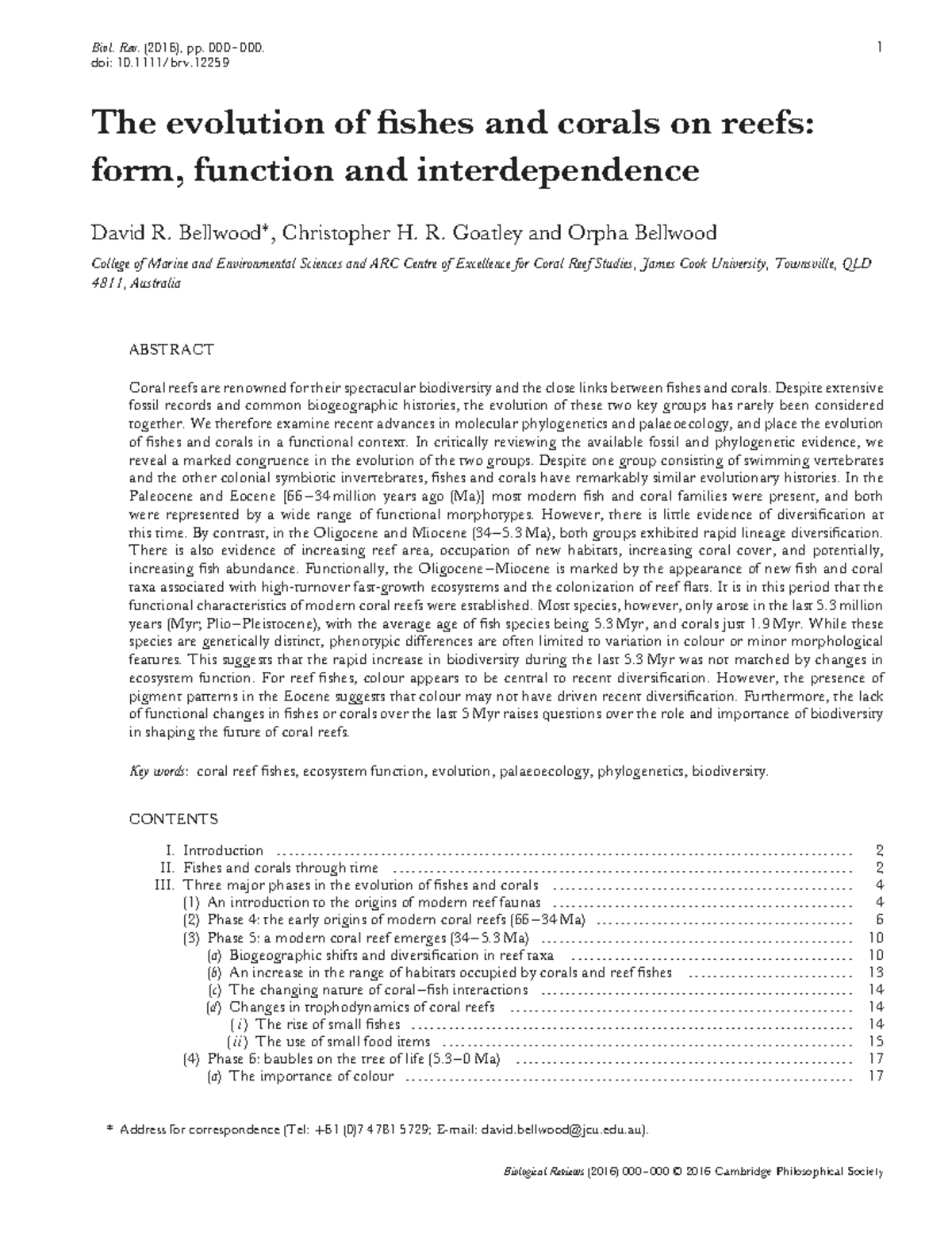 Bellwood et al 2016 (Biol Rev) - Biol. Rev. (2016), pp. 000–000. 1 doi ...