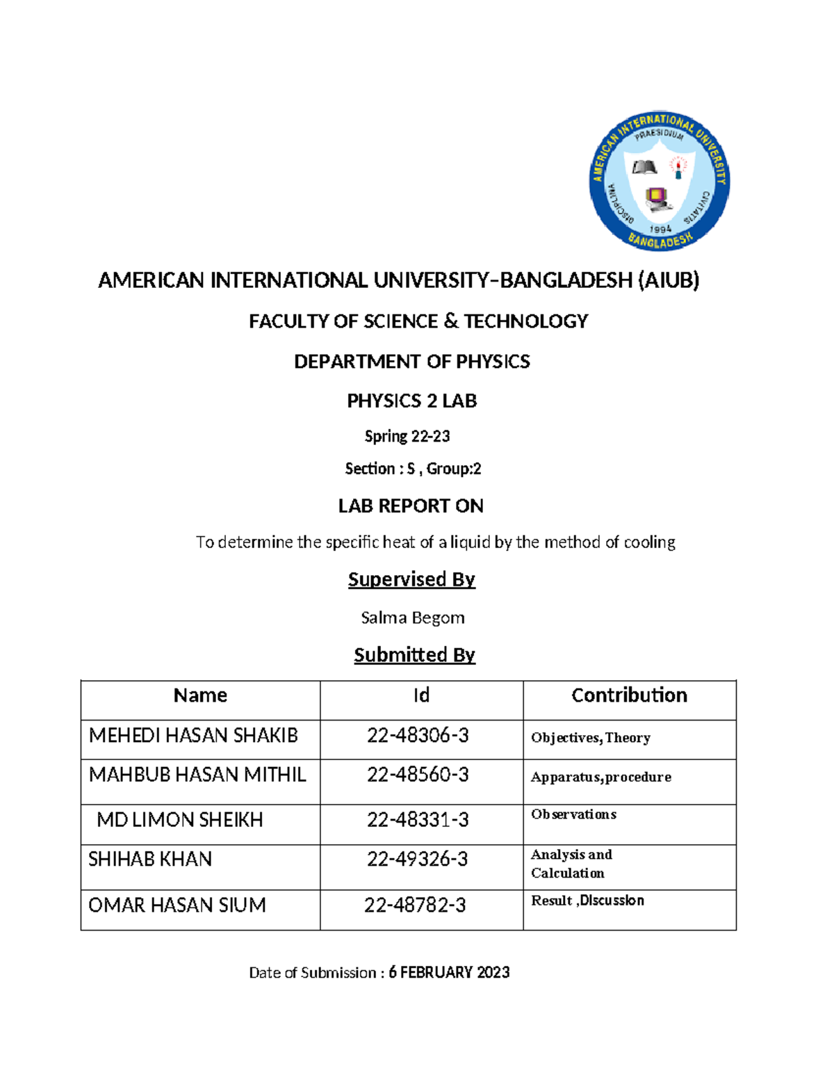 Lab-report-2 - Nothing - AMERICAN INTERNATIONAL UNIVERSITY–BANGLADESH ...