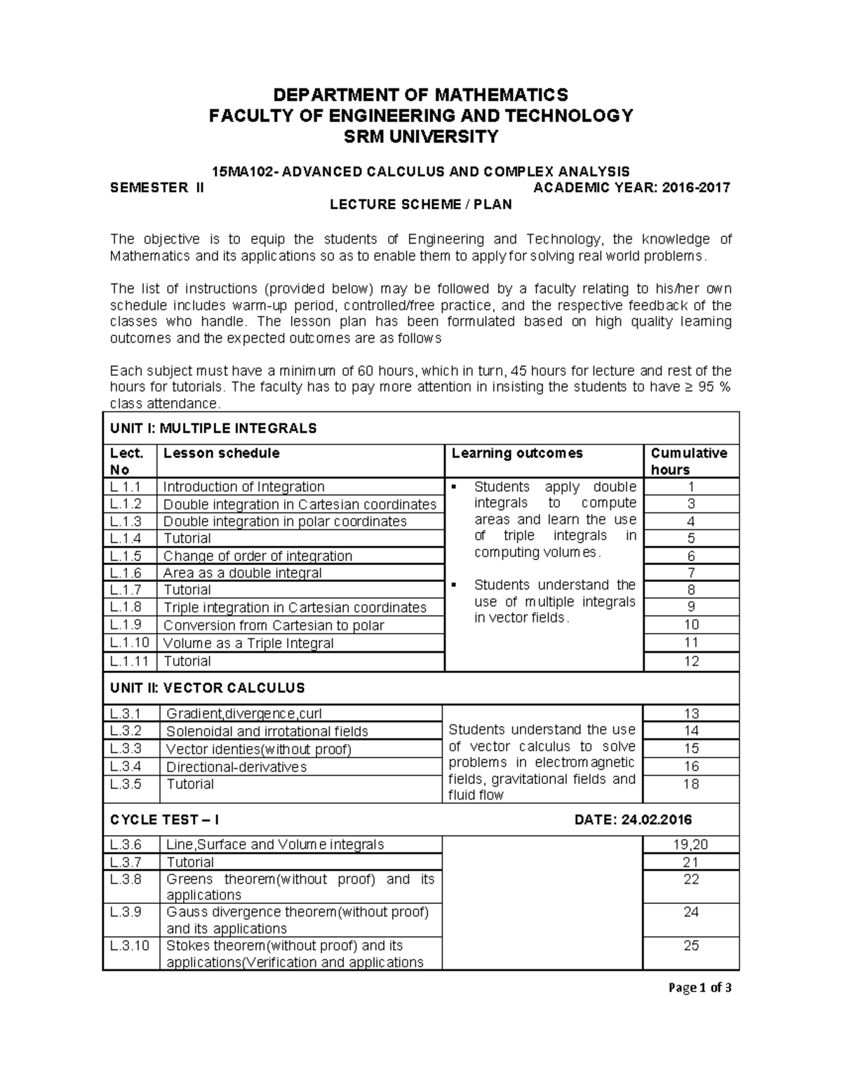 15MA102 advanced calculus & complex analysis - Page 1 of 3 DEPARTMENT OF MATHEMATICS FACULTY OF ...