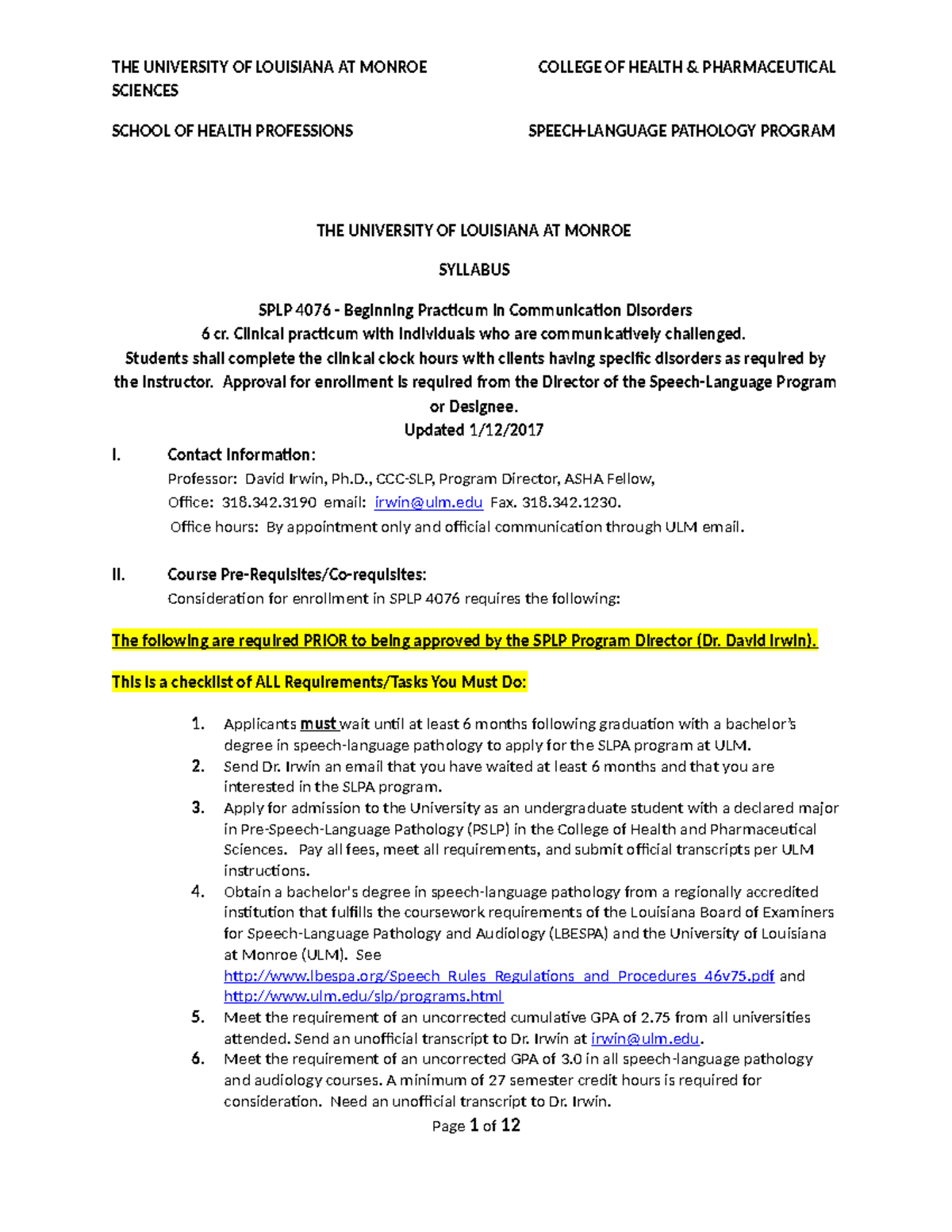 SPLP 4076 Sample Syllabus.SPLP 4076 Syllabus ULM.doc. 17 30 10 5 14 ...