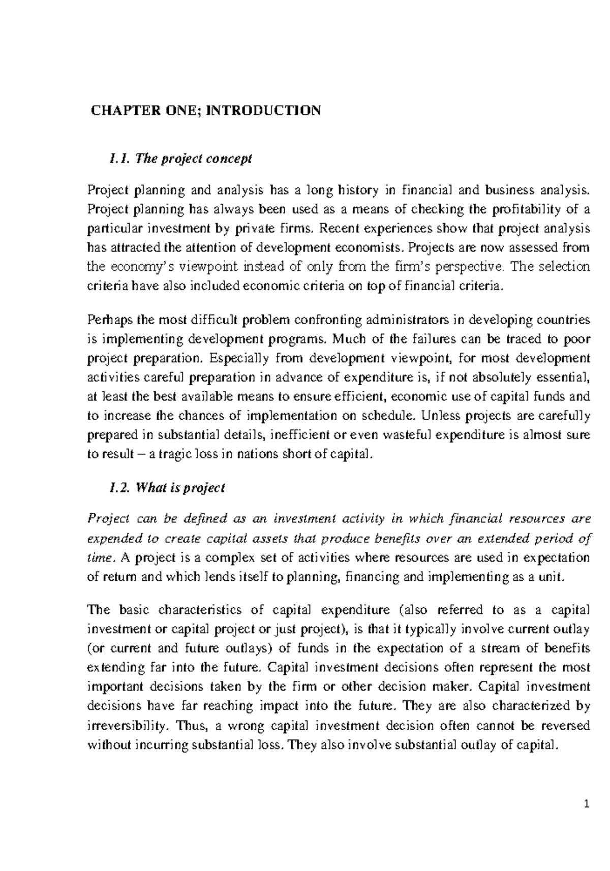 Development PPA notes II - CHAPTER ONE; INTRODUCTION The project ...