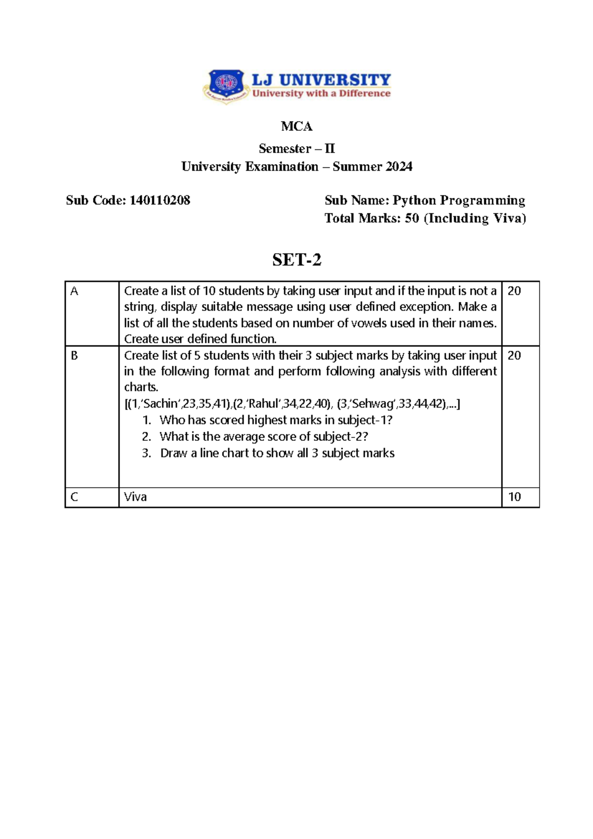 Set-2 - Question Paper Sample - MCA Semester – II University ...