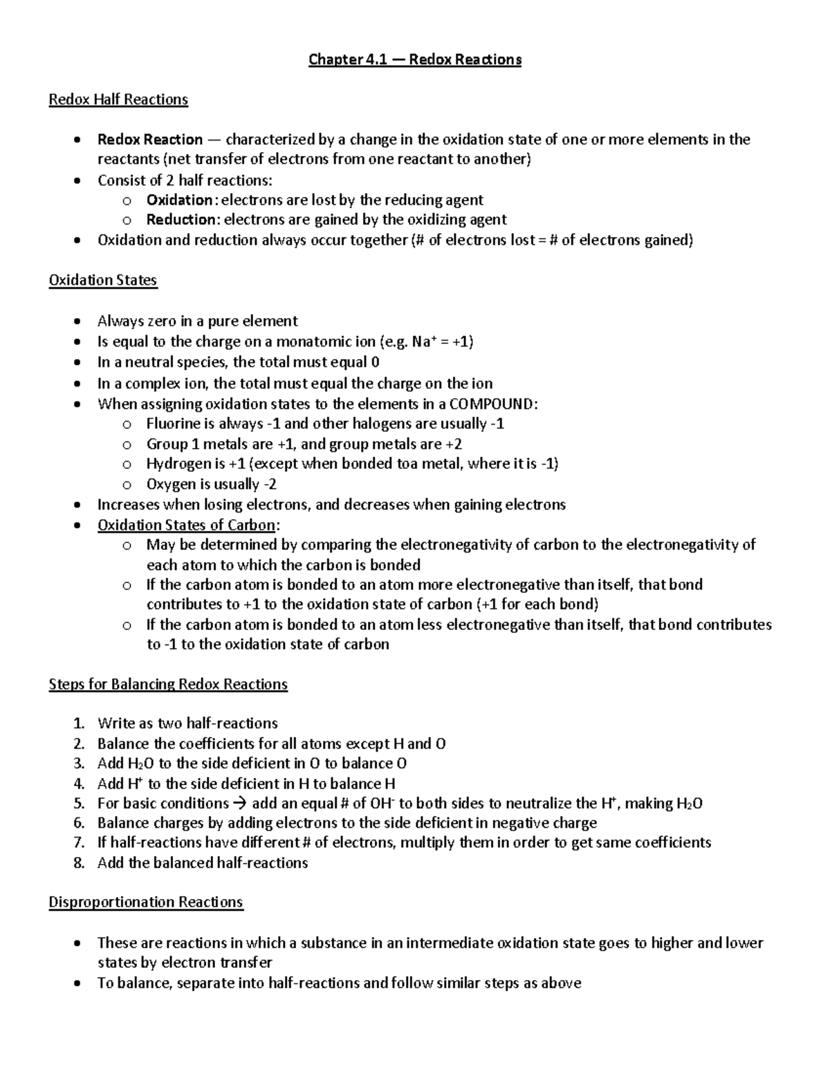Chapter 4 Electrochemistry summarized - Chapter 4 — Redox Reactions ...