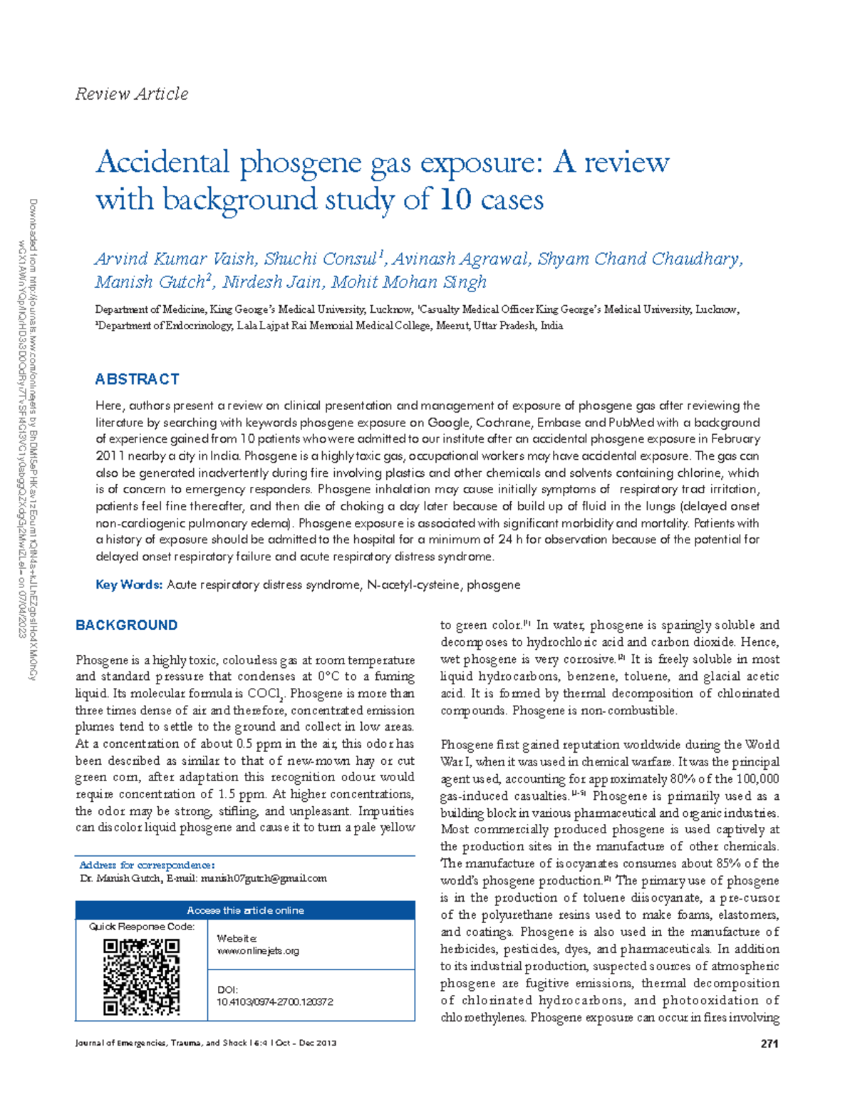 Accidental phosgene gas exposure A review with - to green color.[1] In ...