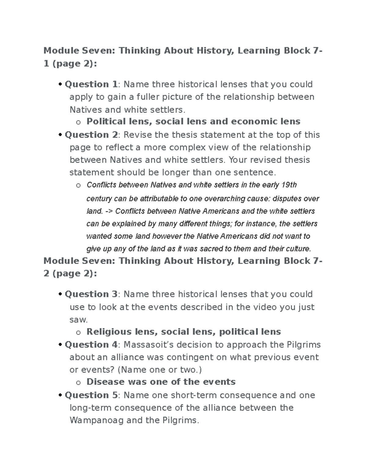 Module 7 response - Module Seven: Thinking About History, Learning ...