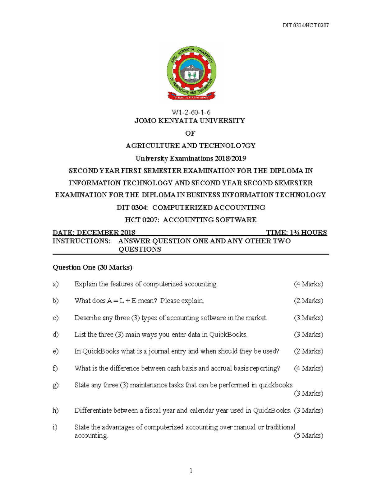 DIT 0304 Computerized Accounting, HCT 0207 Accounting Software - DIT 0304/HCT 0207 JOMO KENYATTA ...