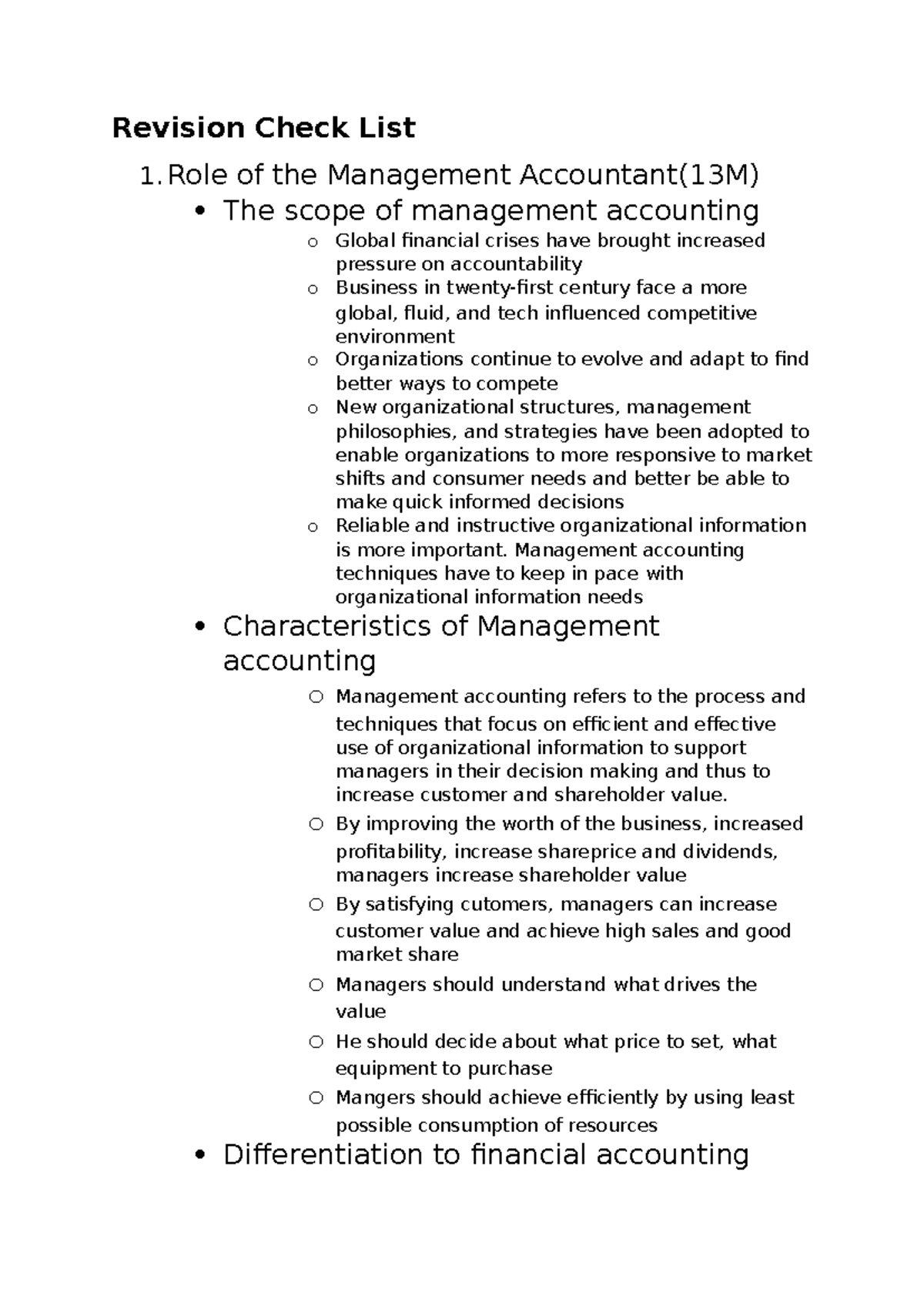 Revision Check List Test 1 - Revision Check List 1. Role of the ...