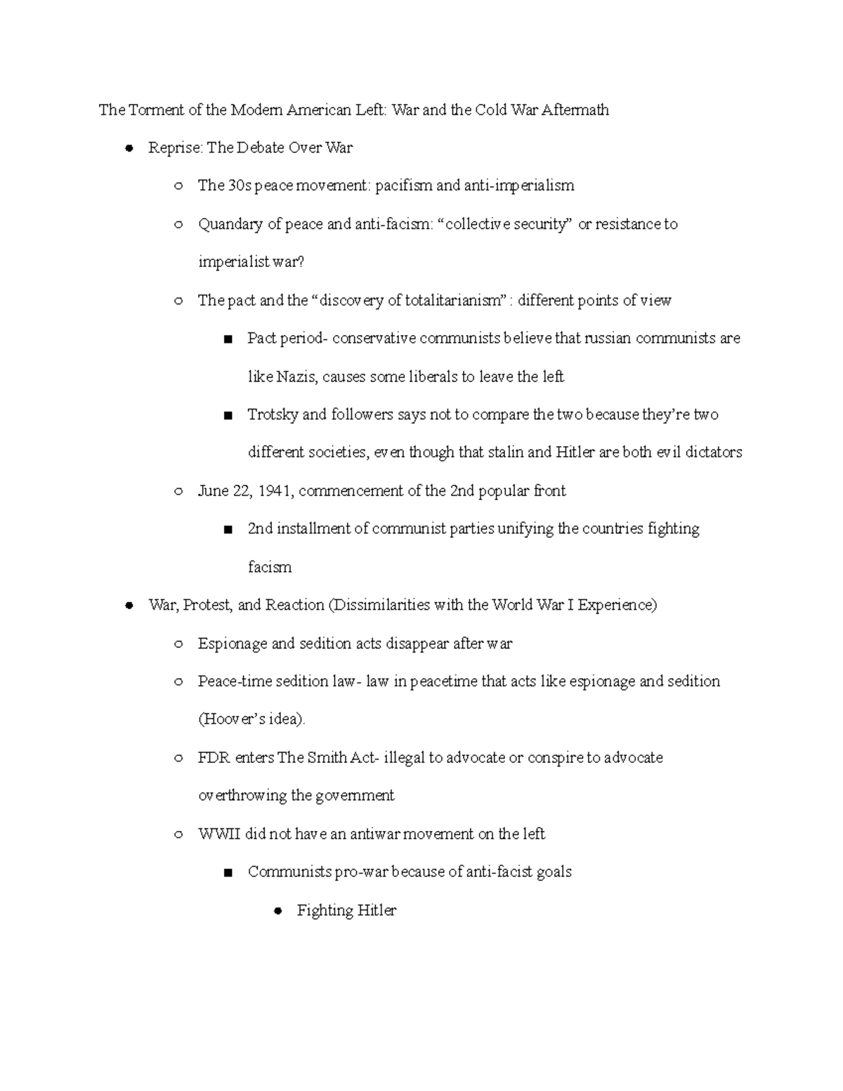 The Torment of the Modern American Left War and the Cold War Aftermath ...