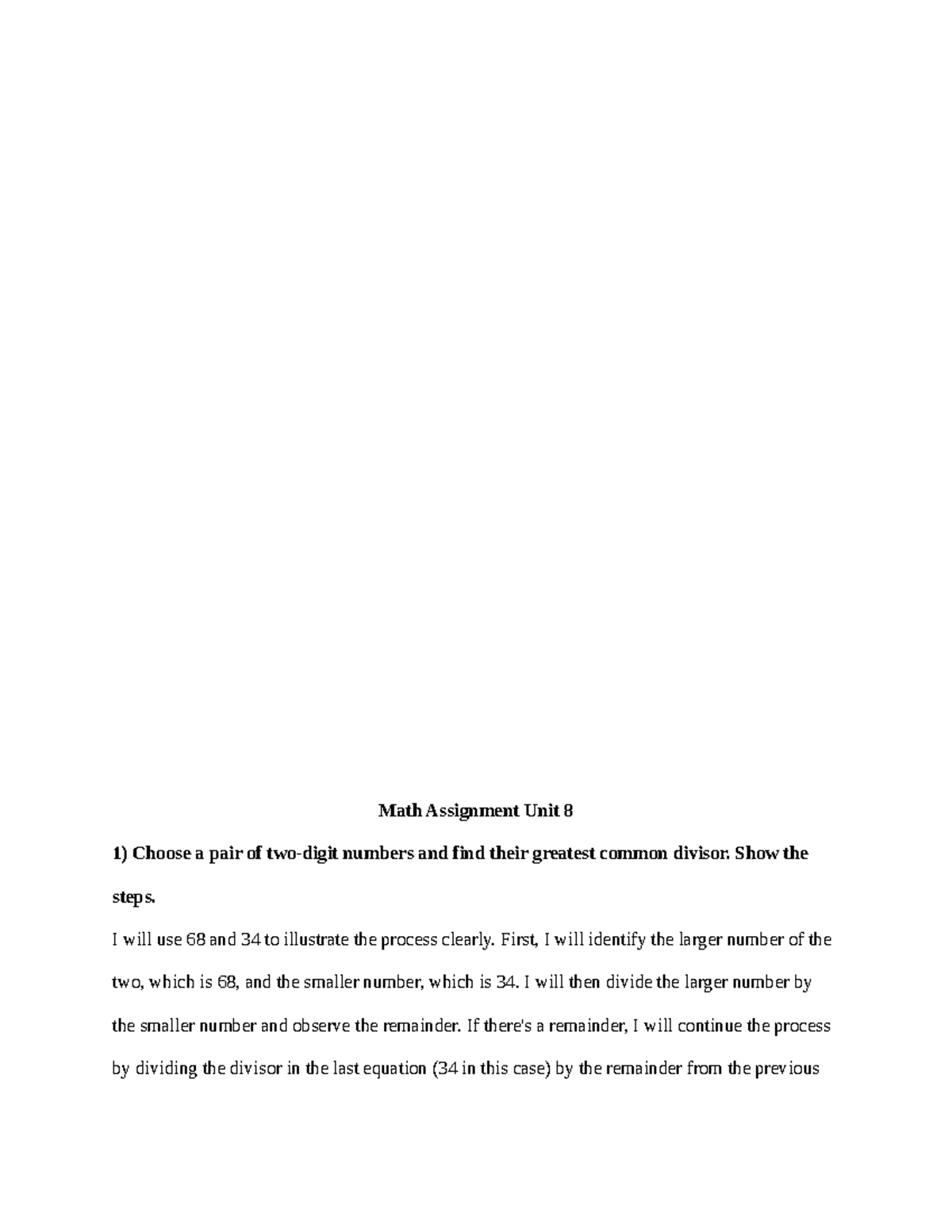 Math assignment 8 - Math Assignment Unit 8 Choose a pair of two-digit ...