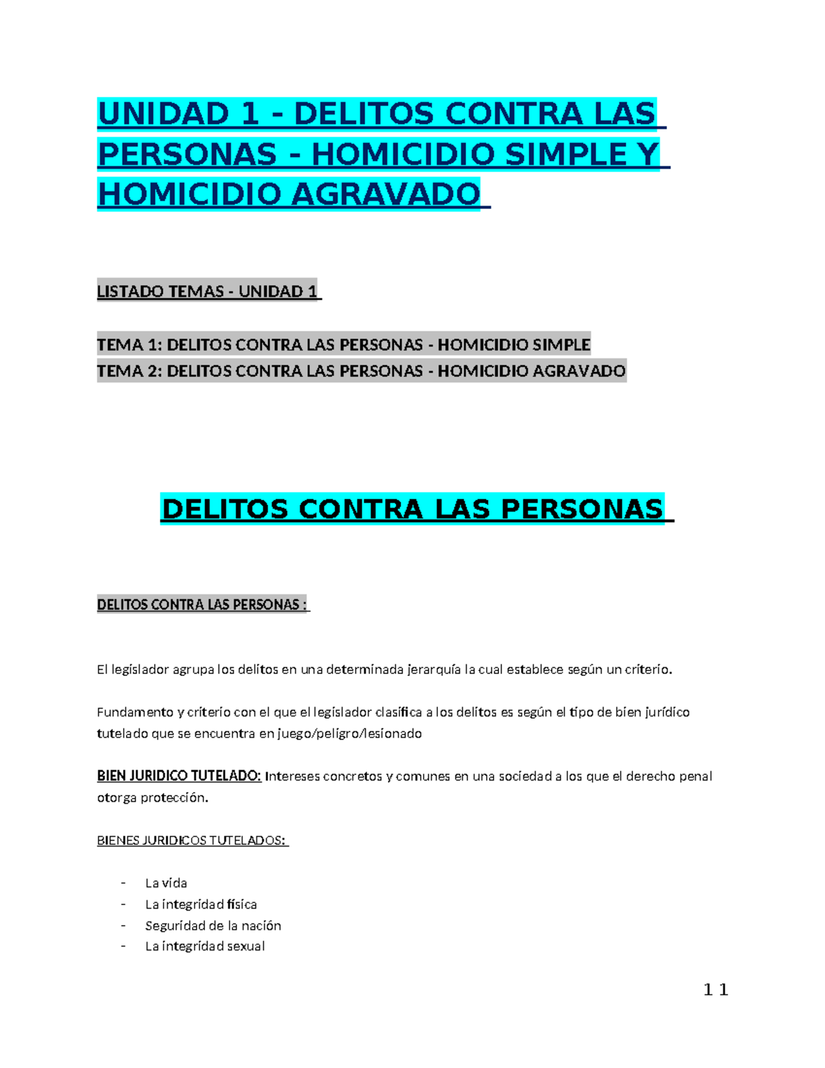 Unidad 1 - DP II - UNIDAD 1 - DELITOS CONTRA LAS PERSONAS - HOMICIDIO ...