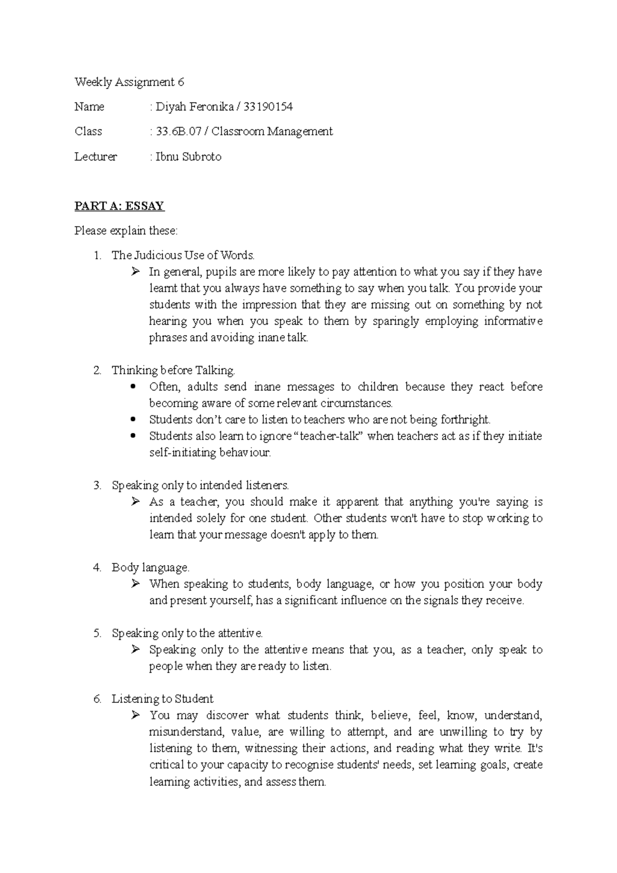 Weekly Assignment 6 - This document contains a summary of the material, some questions and ...