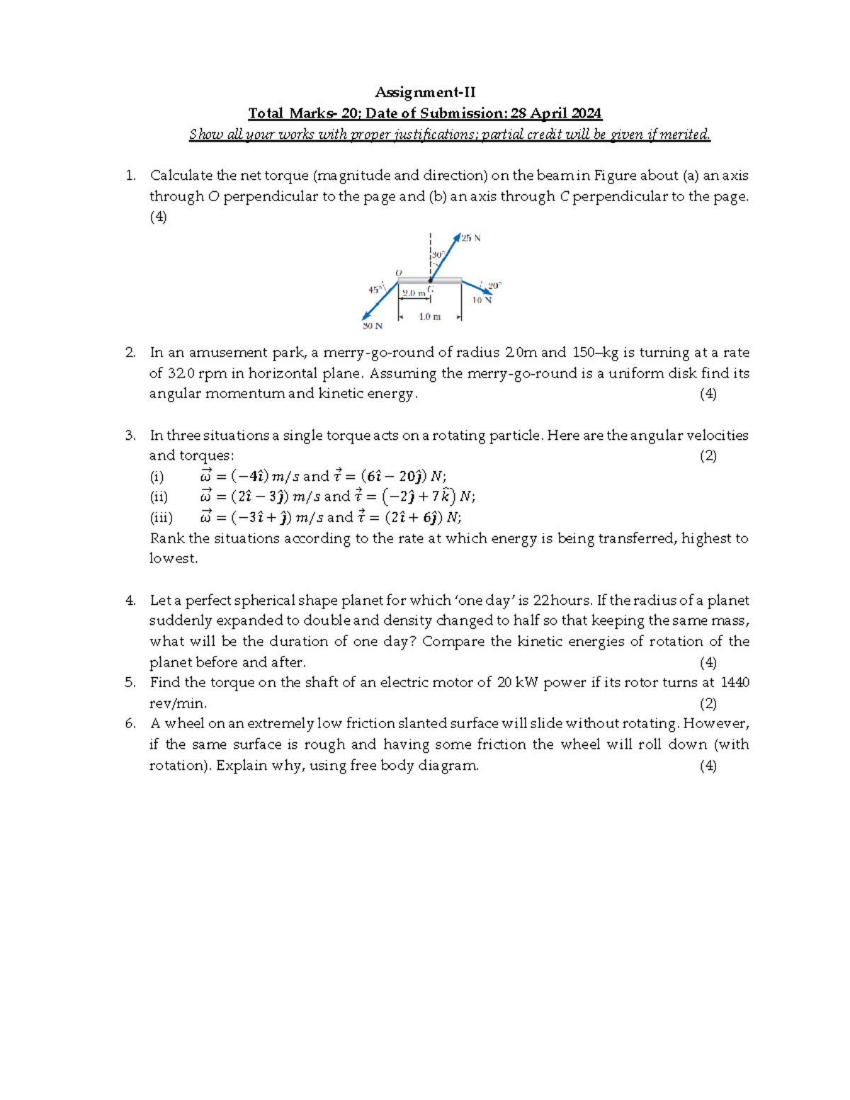 Phy107 Assignment 2 241 - Assignment-II Total Marks- 20 ; Date of Submission: 28 April 2024 Show ...