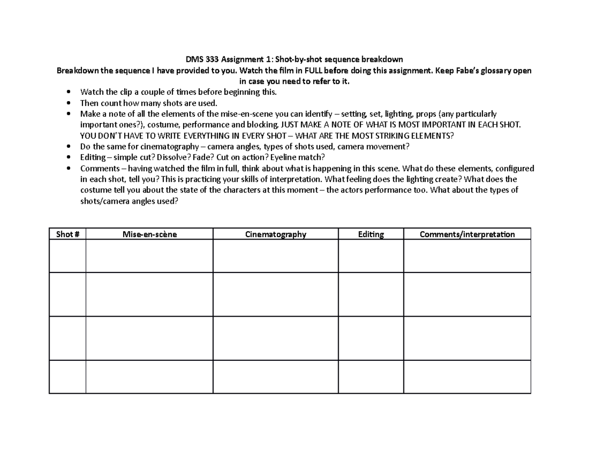 333 Shot-by-shot Breakdown - DMS 333 Assignment 1: Shot-by-shot ...