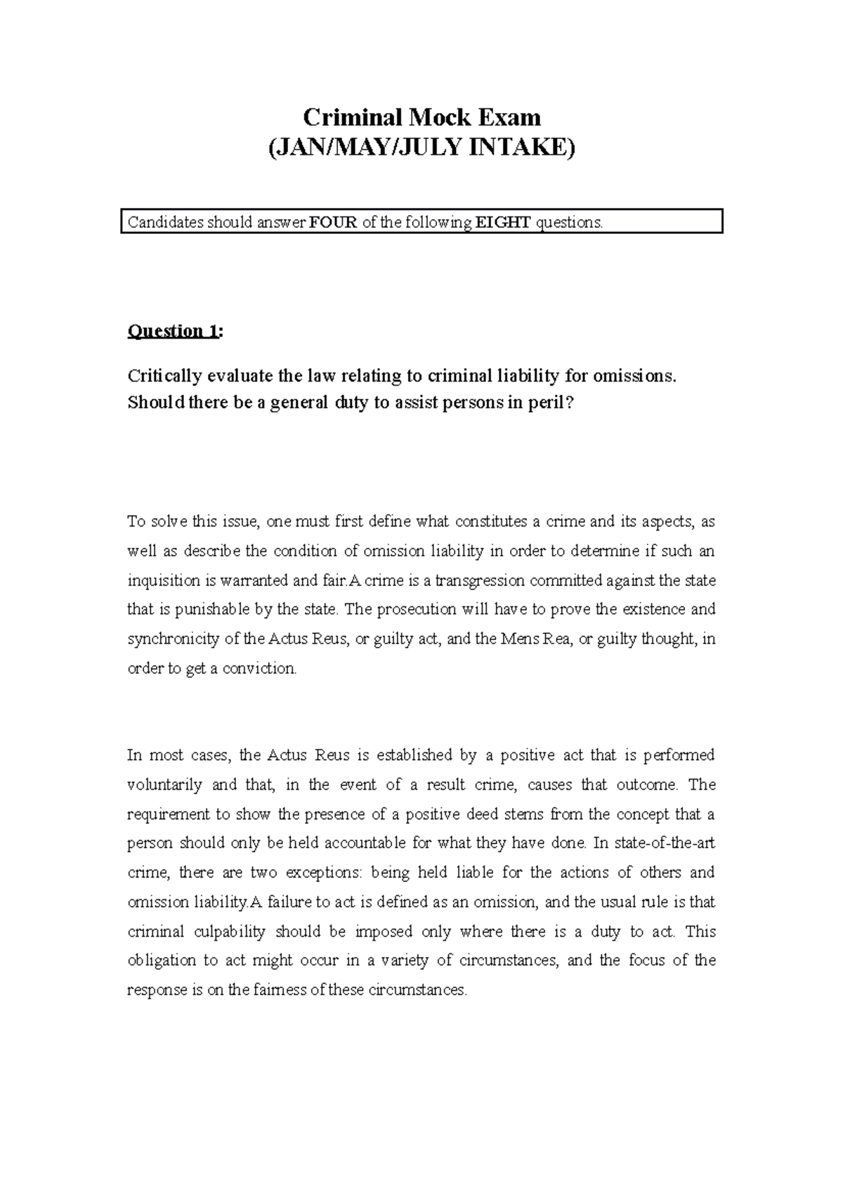 Criminal MOCK EXAM (Full Paper) SEM 1 2022 - Criminal Mock Exam (JAN ...