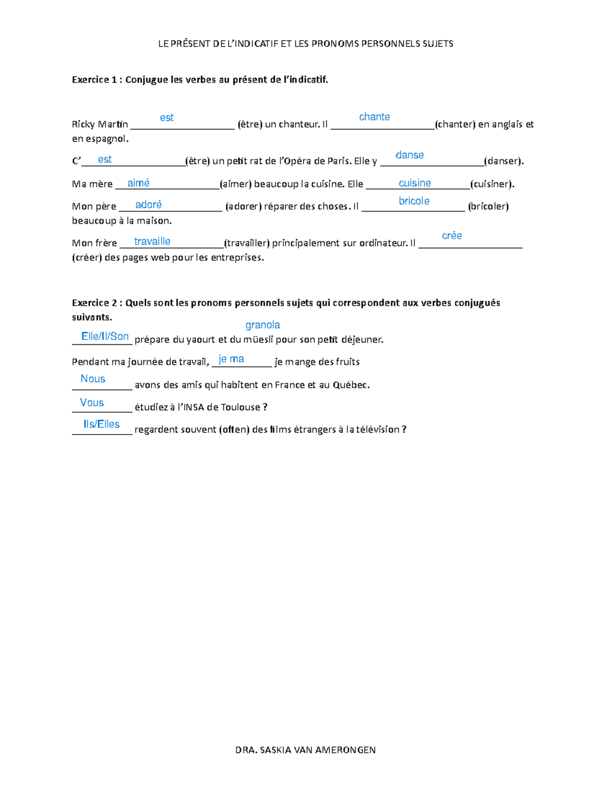 Indicatif présent & sujets realizado - LE PRÉSENT DE L’INDICATIF ET LES ...