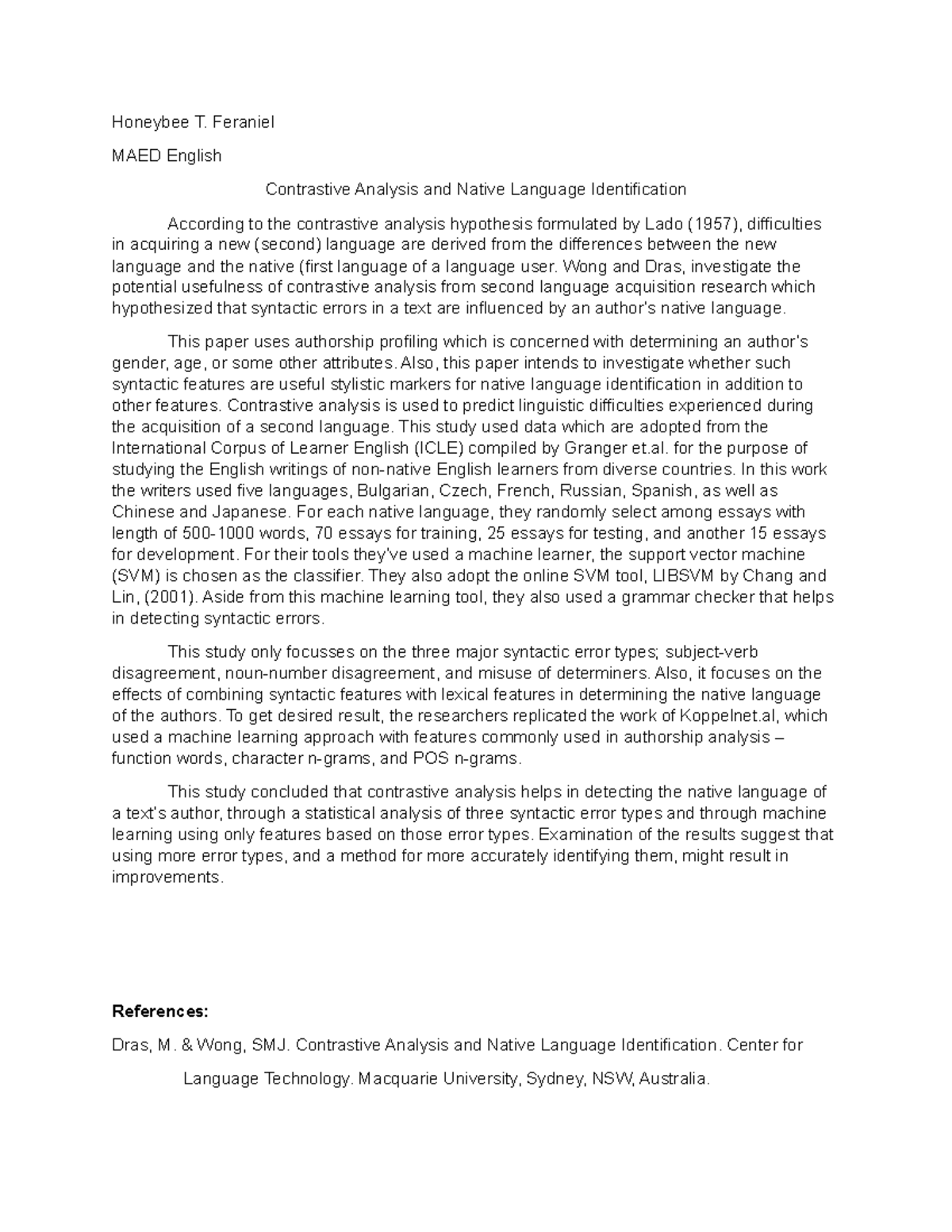 Research Review Contrastive Analysis - Honeybee T. Feraniel MAED ...