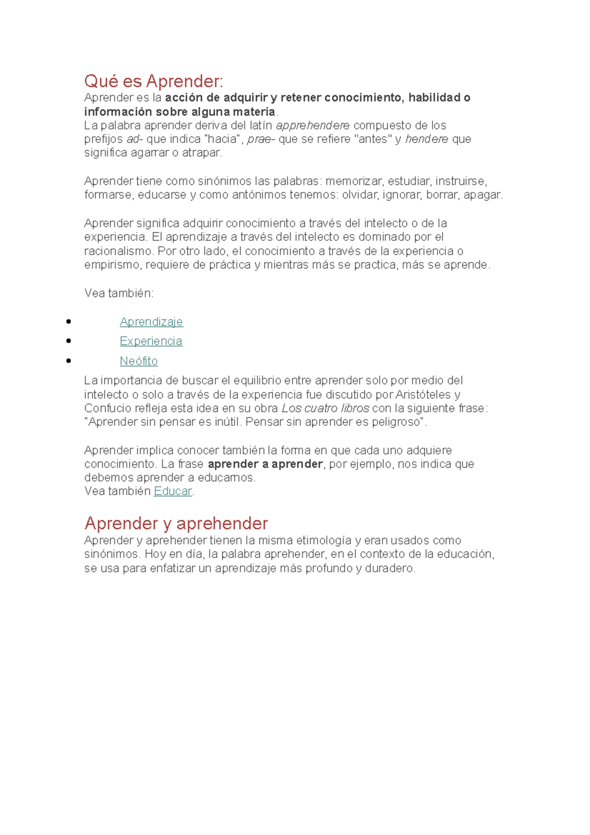 Qué es Aprender - definīre. 1. tr. Fijar con claridad , exactitud y ...