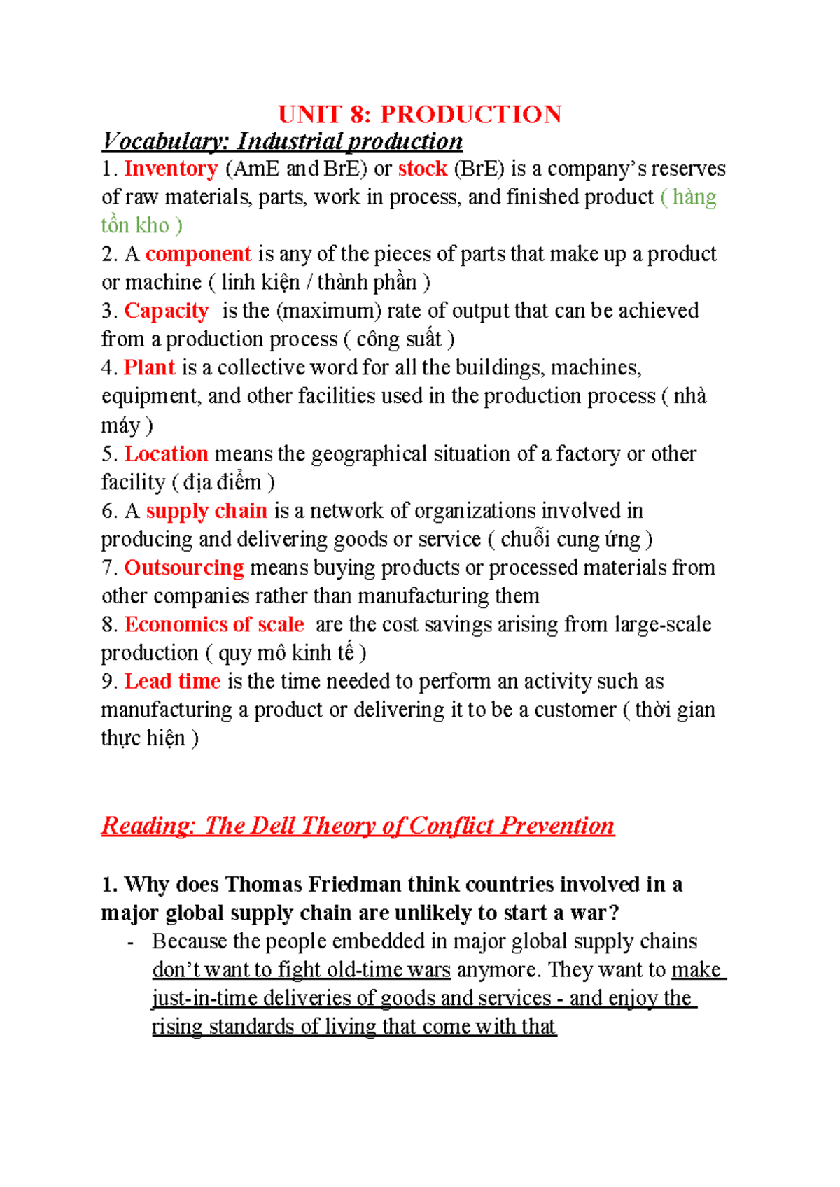 TATM 2 - UNIT 8: PRODUCTION Vocabulary: Industrial production Inventory ...
