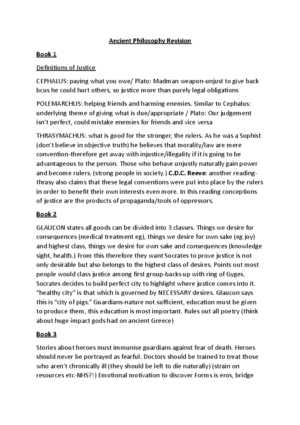 The Republic Summary - Ancient Philosophy Revision Book 1 Definitions ...