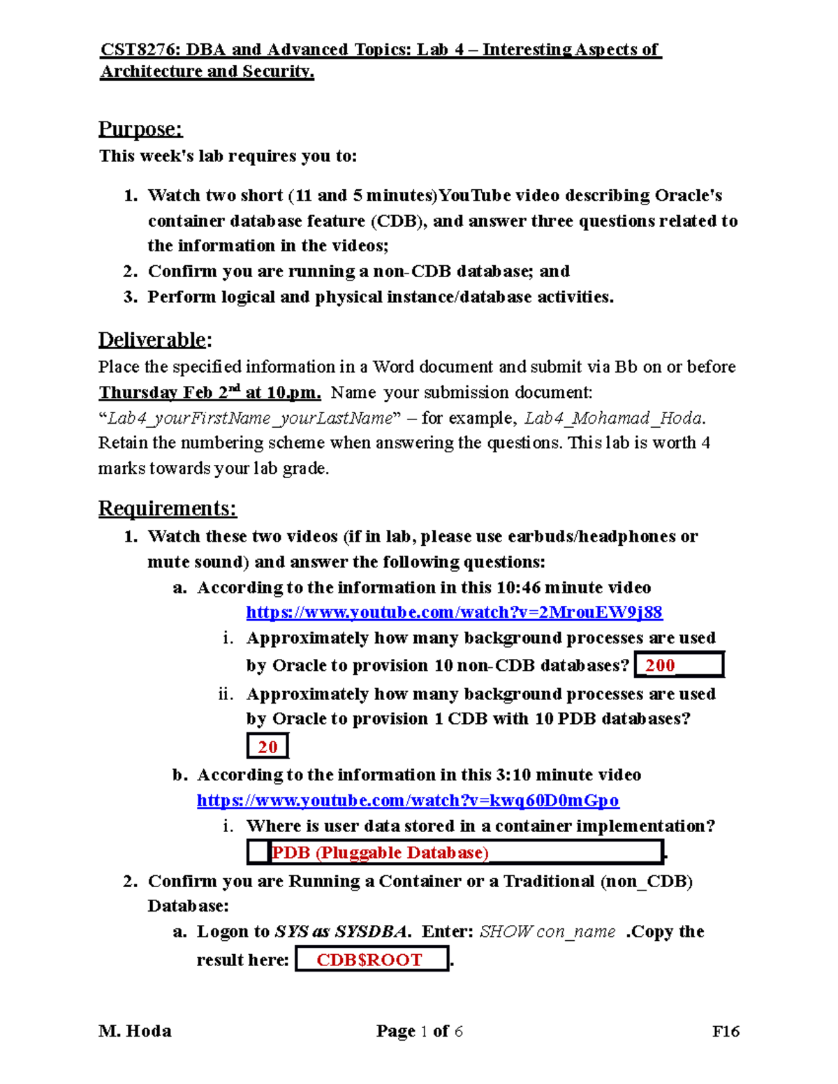 Docx Cst8276 Dba And Advanced Topics Lab 4 Interesting Aspects Of Architecture And