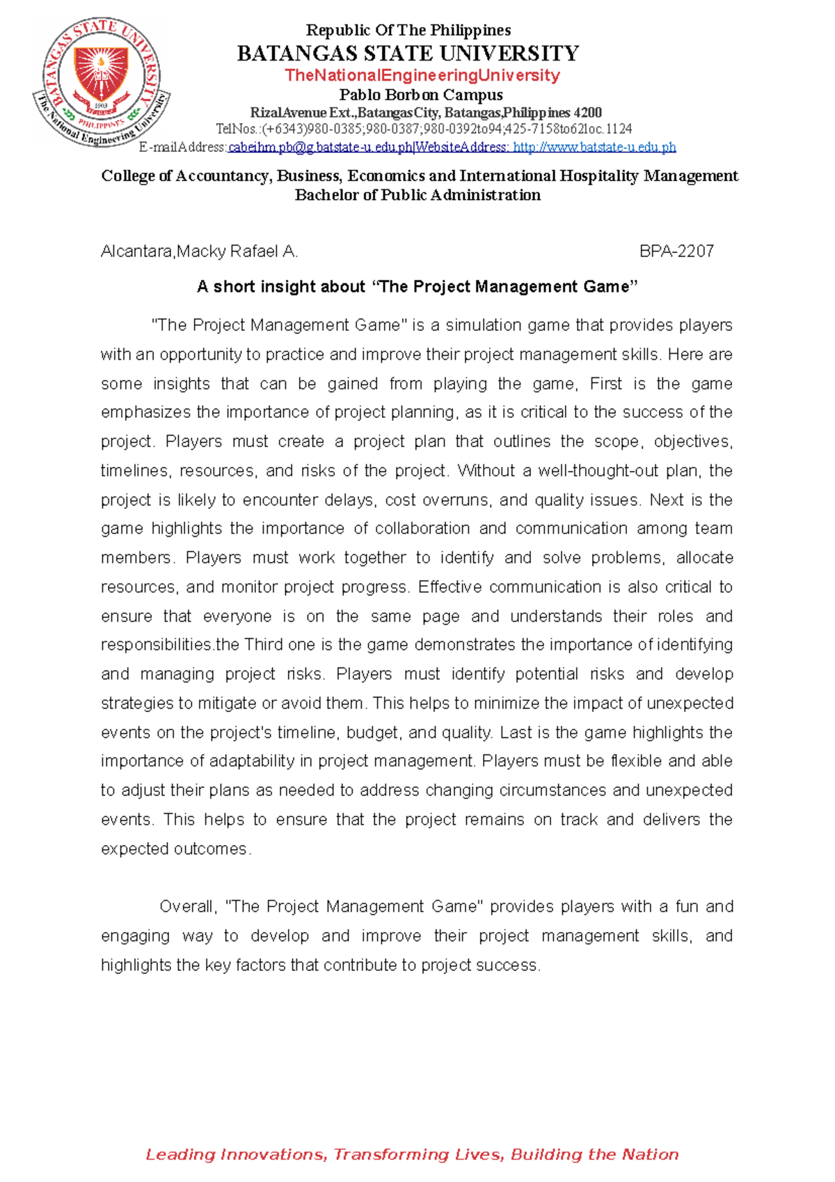 Template ACC223 SEM Project Problem - Republic Of The Philippines ...